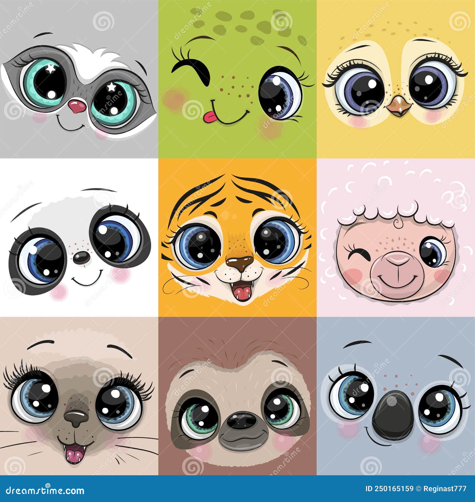 Square Animals Set Cute Portraits Cartoon Avatar Illustration Flat ...