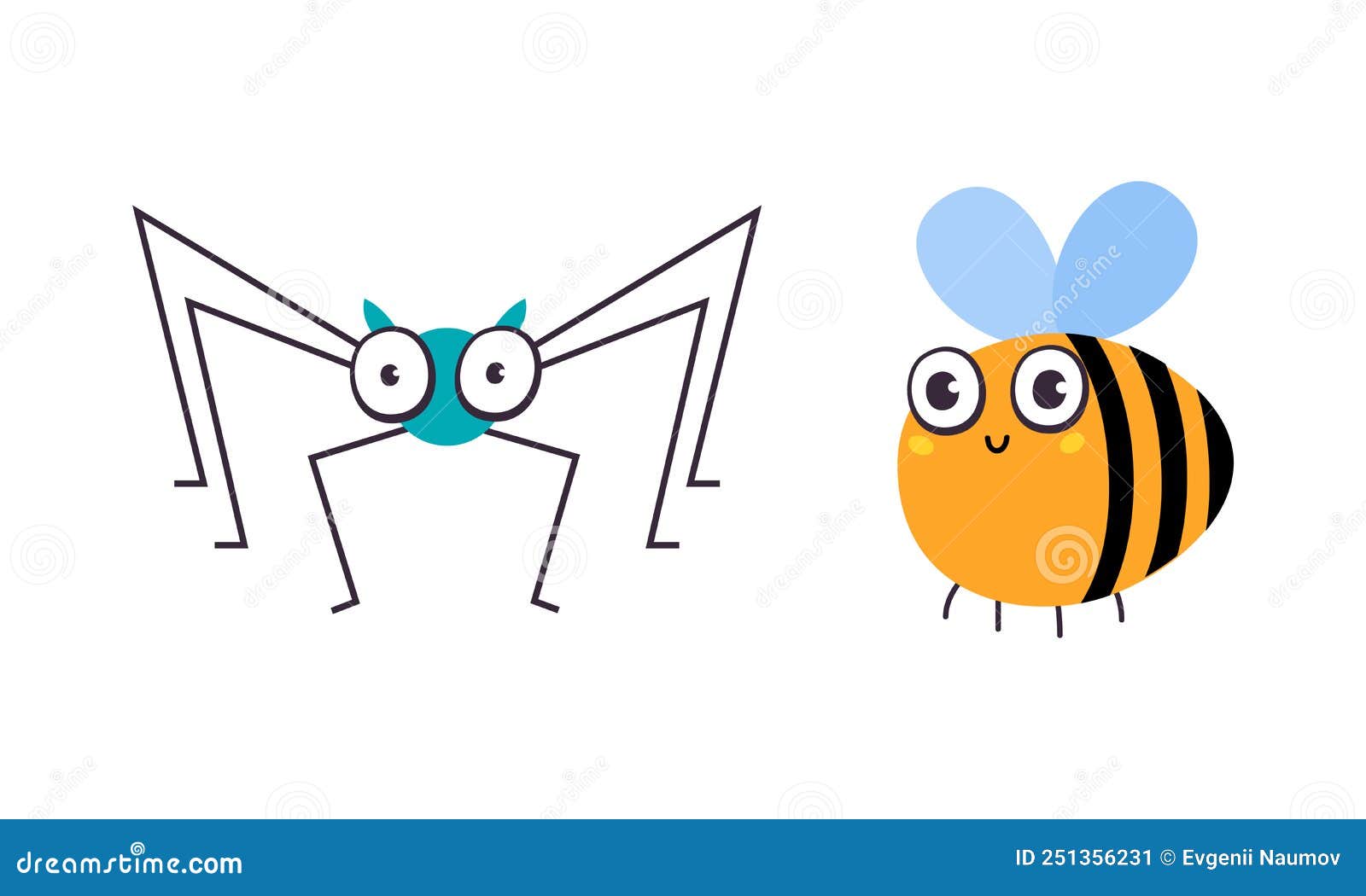 Cute Crawling Spider and Striped Honey Bee As Garden Bug Vector Set ...