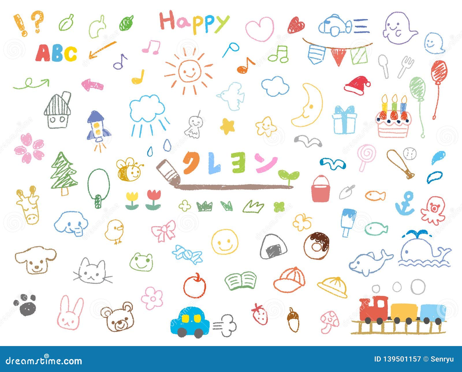 Sun Moon Crayon Style Icons Cartoon Vector | CartoonDealer.com #44220853