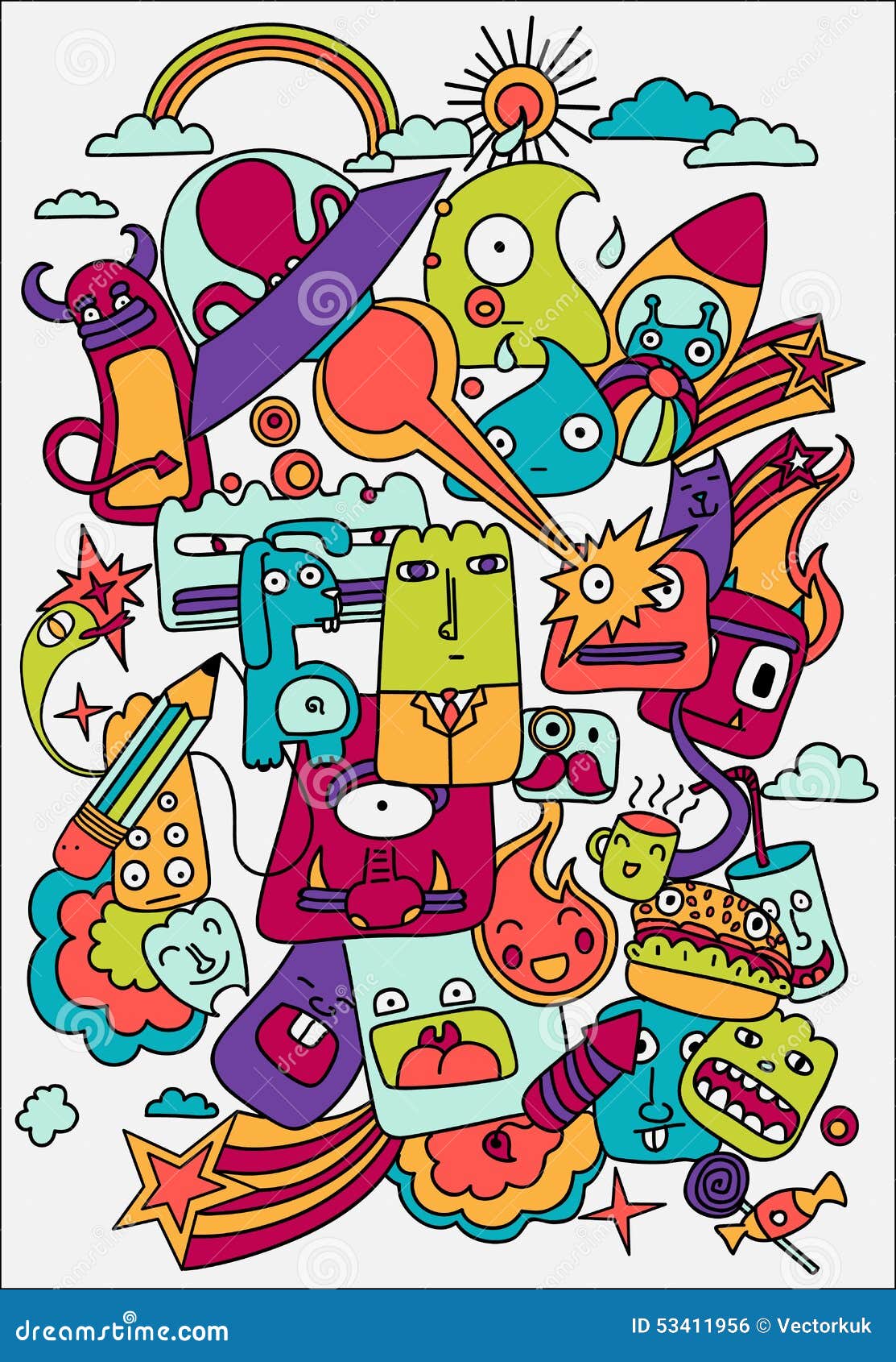 Cute Crazy Doodles Life Vector Illustration Stock Vector - Illustration ...
