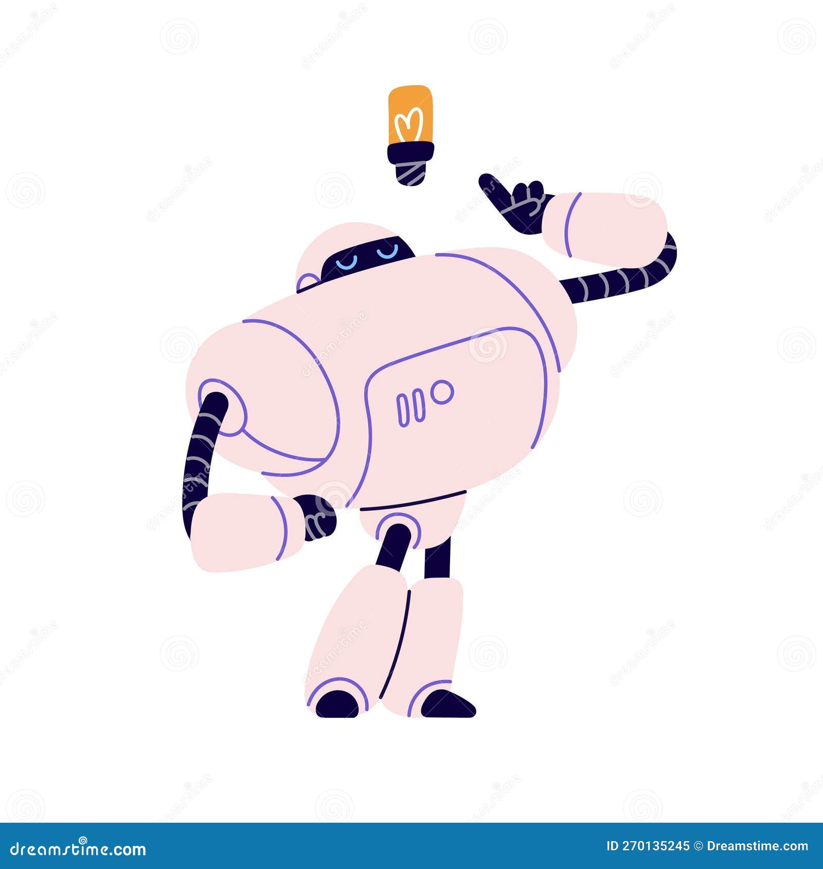 Cute Creative Robot with Idea, Thought, Solution. Smart Retro-styled ...