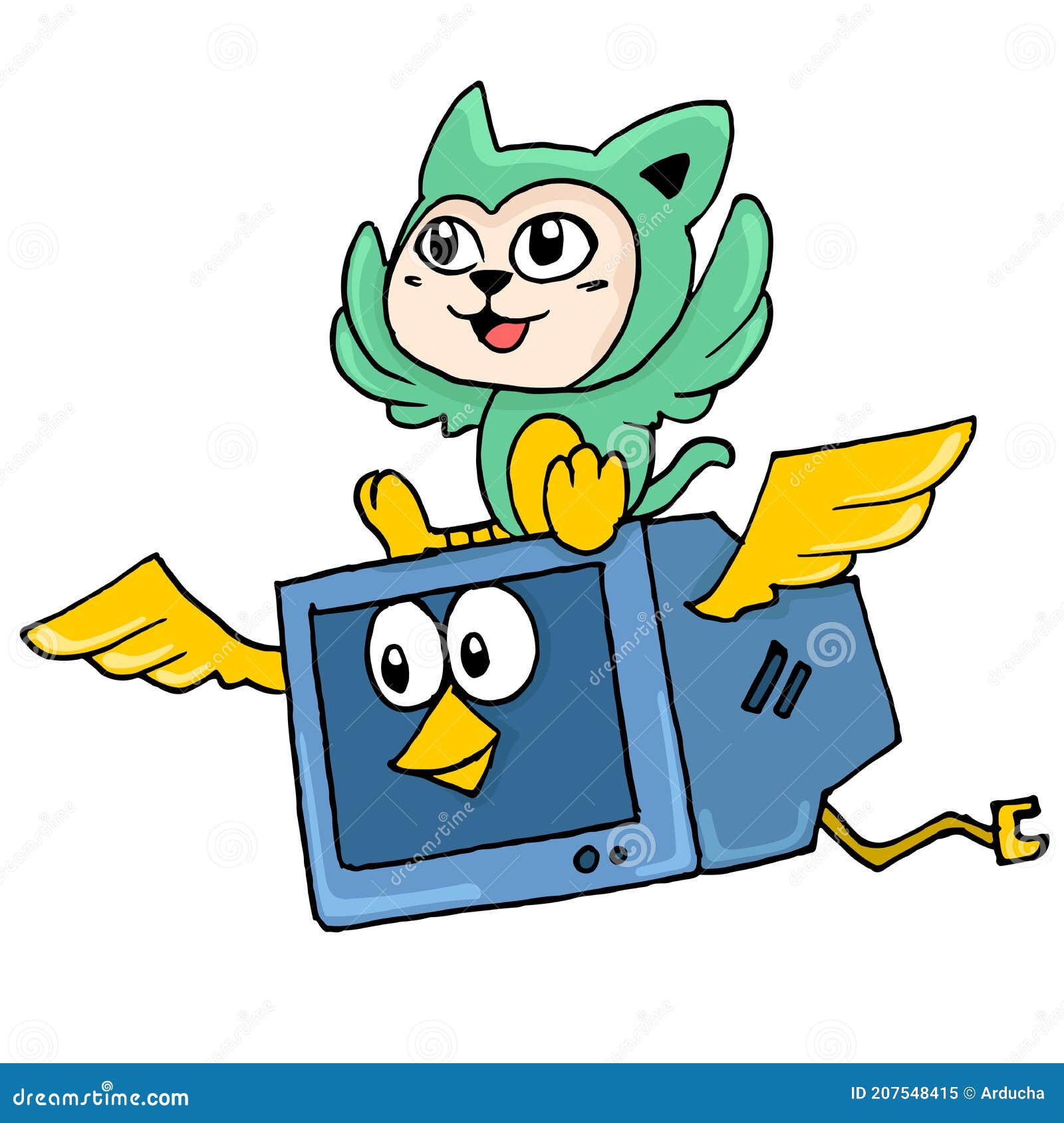 A Cute Creature in the Shape of a Bird on a Winged Television Stock ...