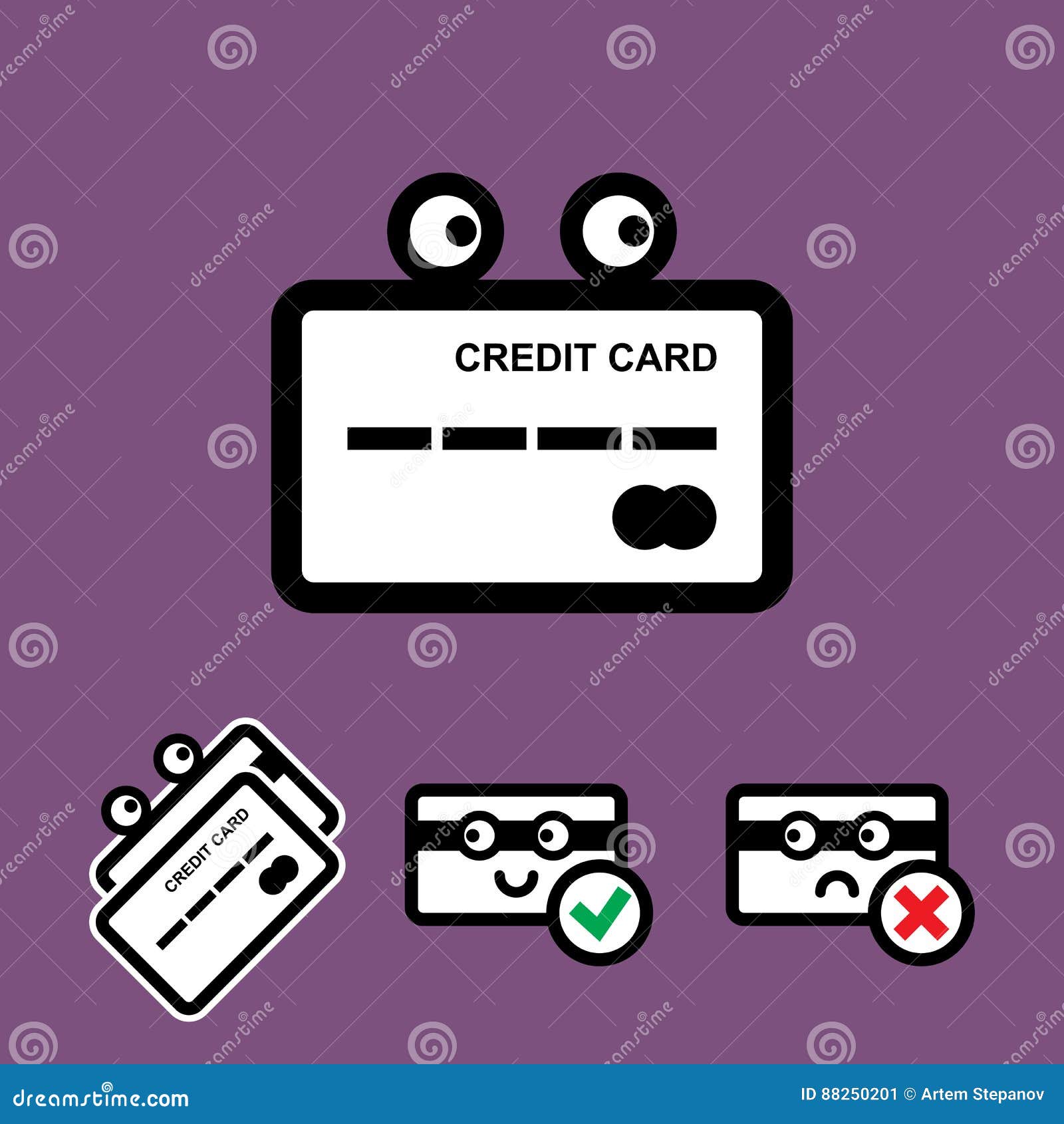 Cute Credit Card Vector Icon Set Stock Vector - Illustration of ...