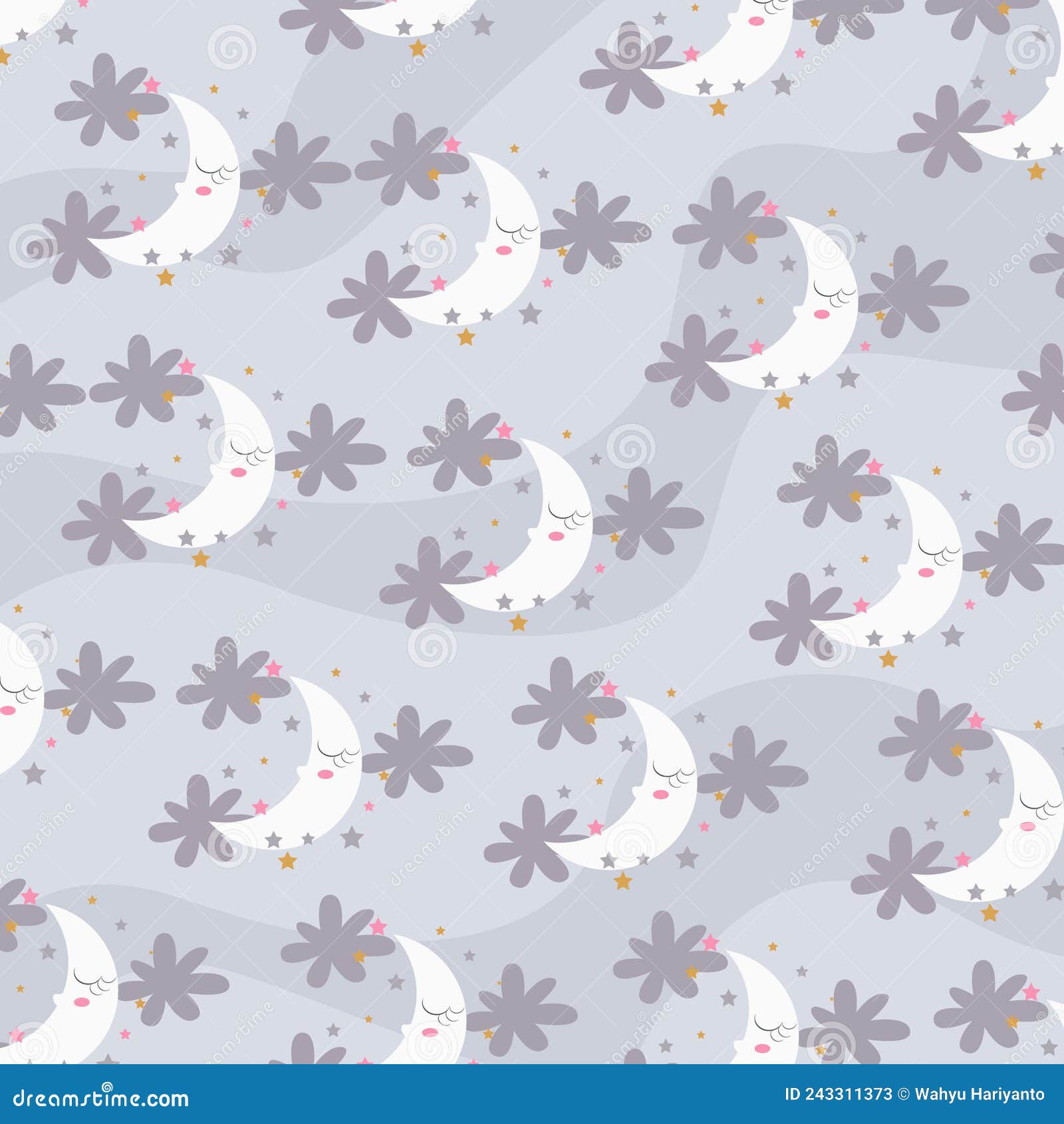 Cute Crescent Moon Pattern Decorated with Clouds Around Stock Vector ...