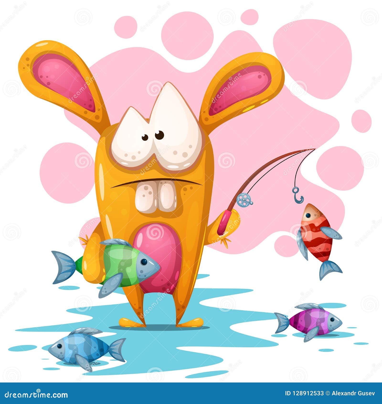 Cute, Crezy Rabbit with Fishing Road. Stock Vector - Illustration of ...