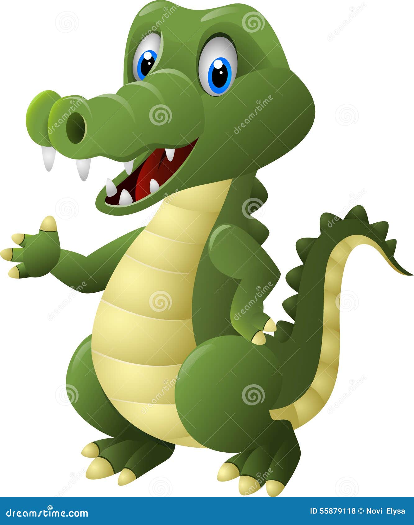 Crocodile Standing On Four Legs Flat Cartoon Green Friendly Reptile ...