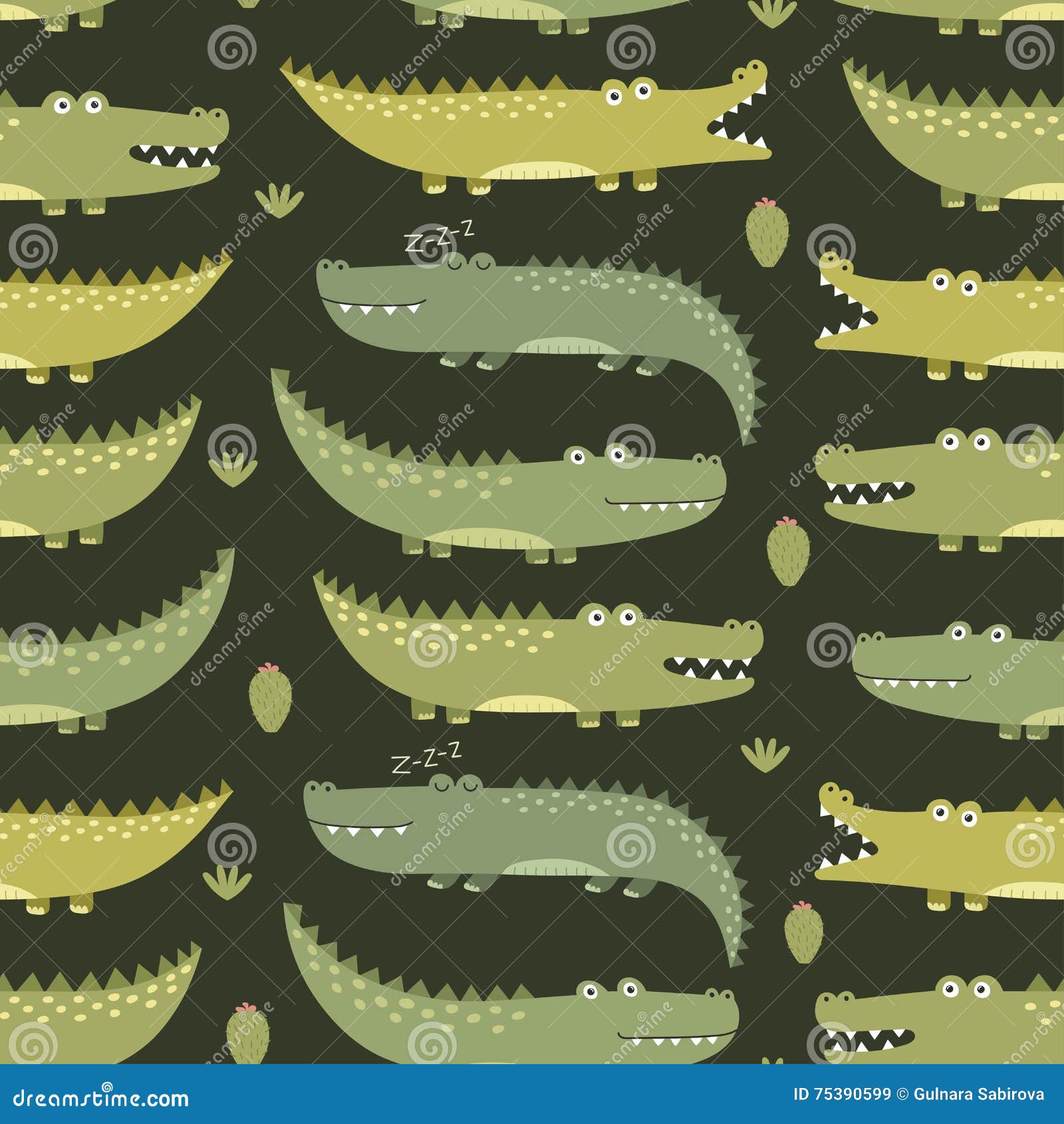 Cute Crocodiles Seamless Pattern Stock Vector - Illustration of ...