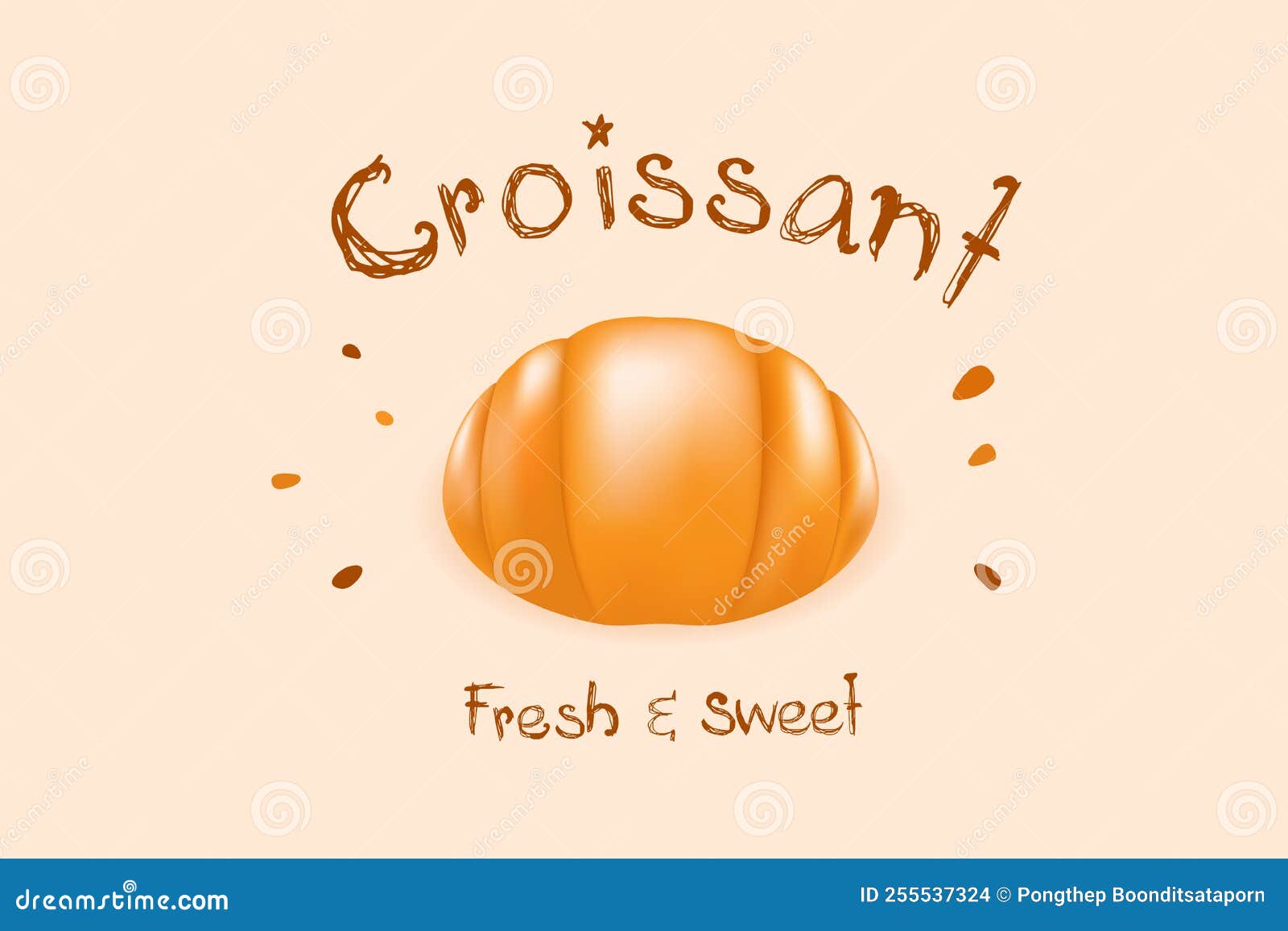 Cute Croissant with Text Earth Tone Color Style Vector Illustration on ...