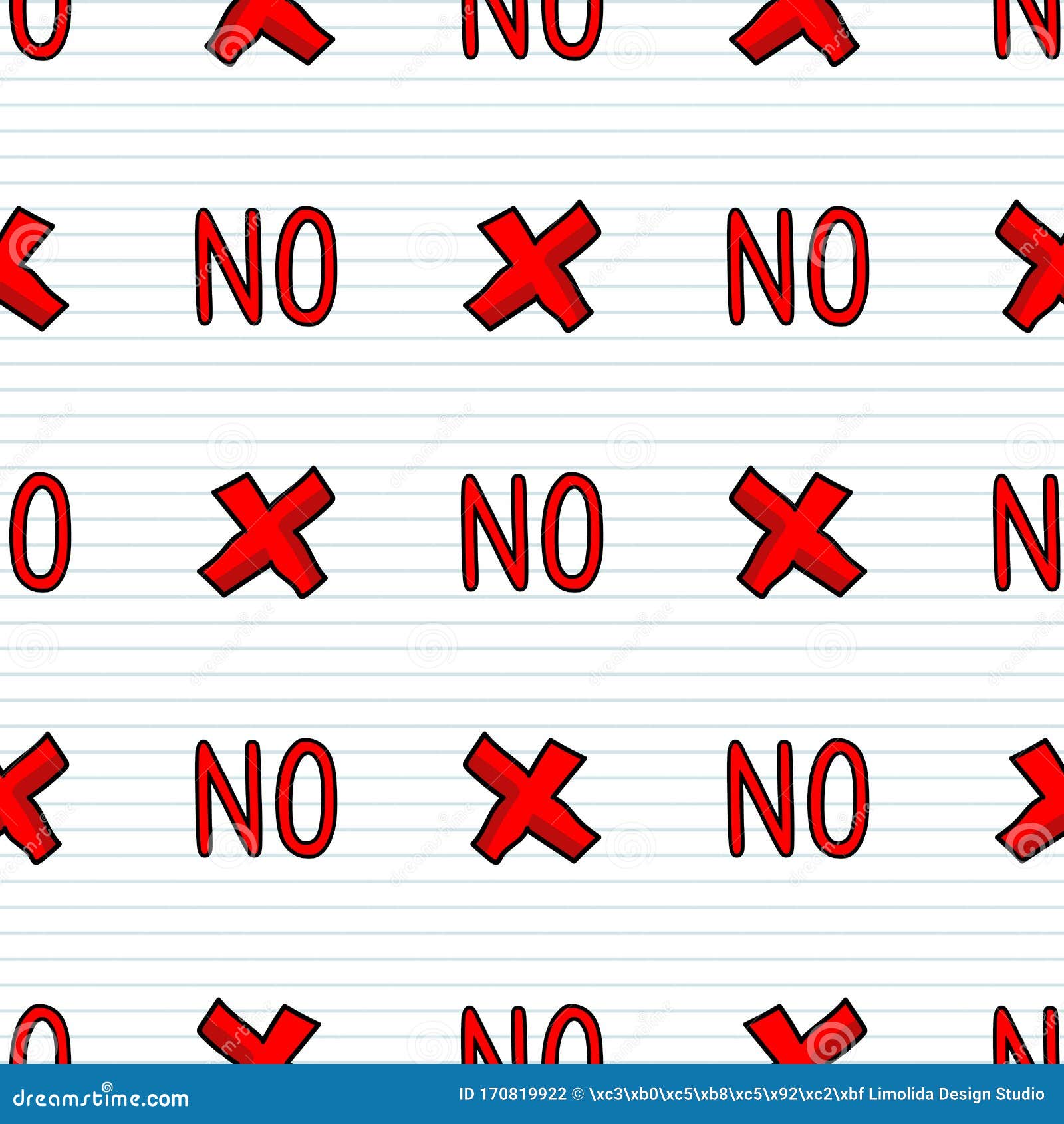 Cute Cross Mark No Seamless Vector Pattern. Hand Drawn Cancel ...
