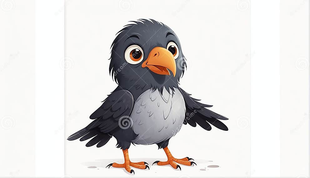 Cute Crow Bird on Plain White Ai Generated Stock Illustration ...