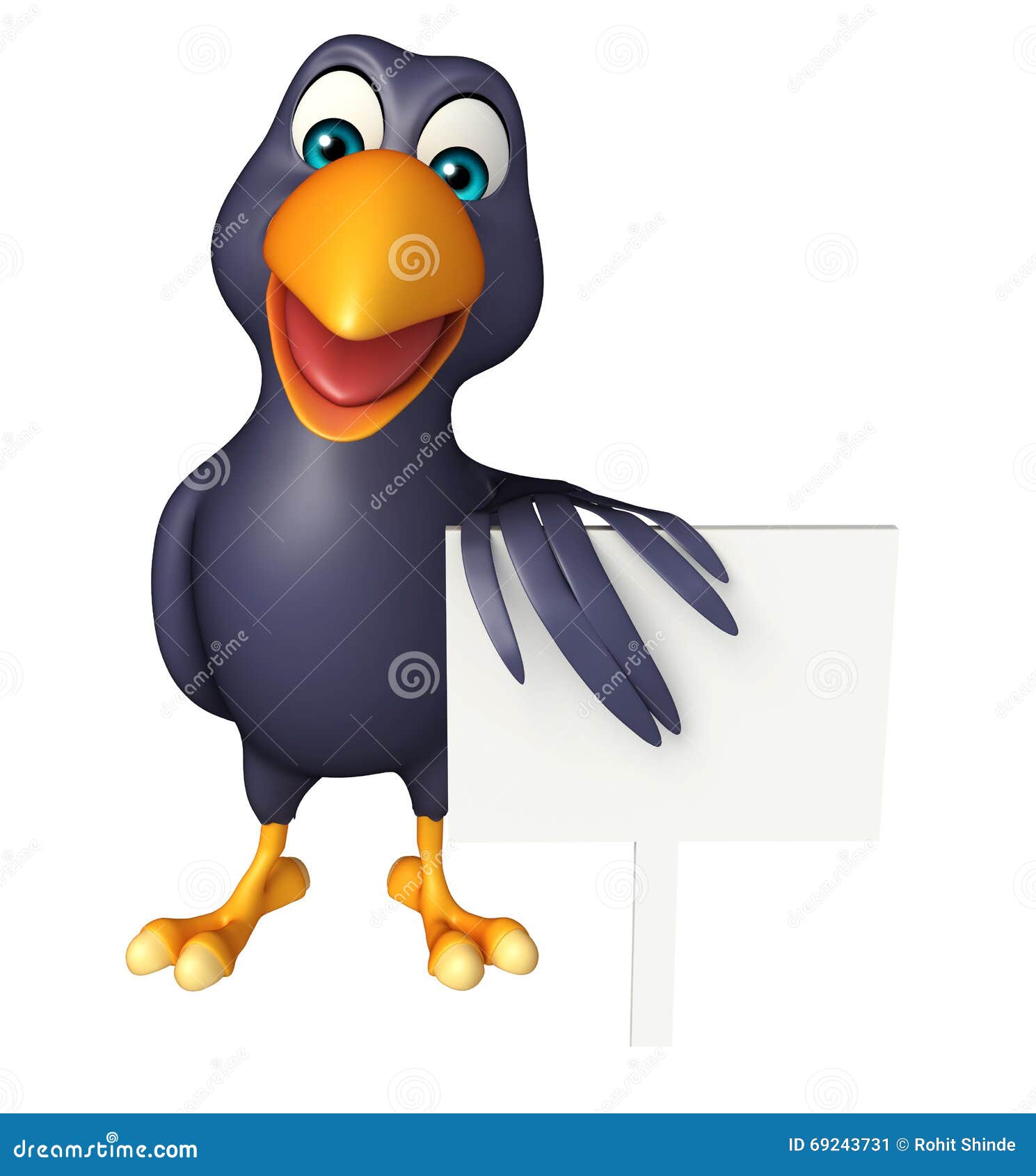 Cute Crow Cartoon Character with Board Stock Illustration ...