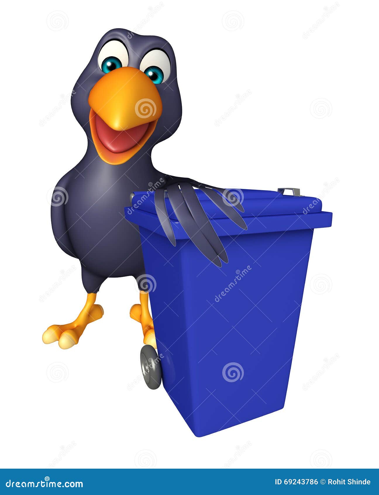 Cute Crow Cartoon Character with Dustbin Stock Illustration ...