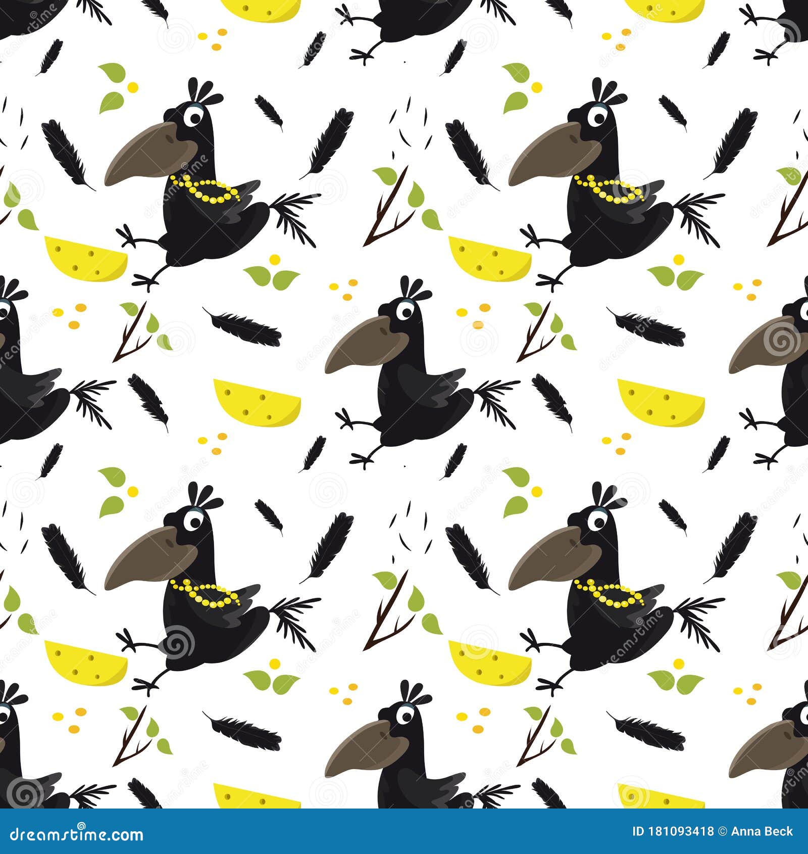Cute Crow Seamless Pattern Vector Image Stock Vector - Illustration of ...