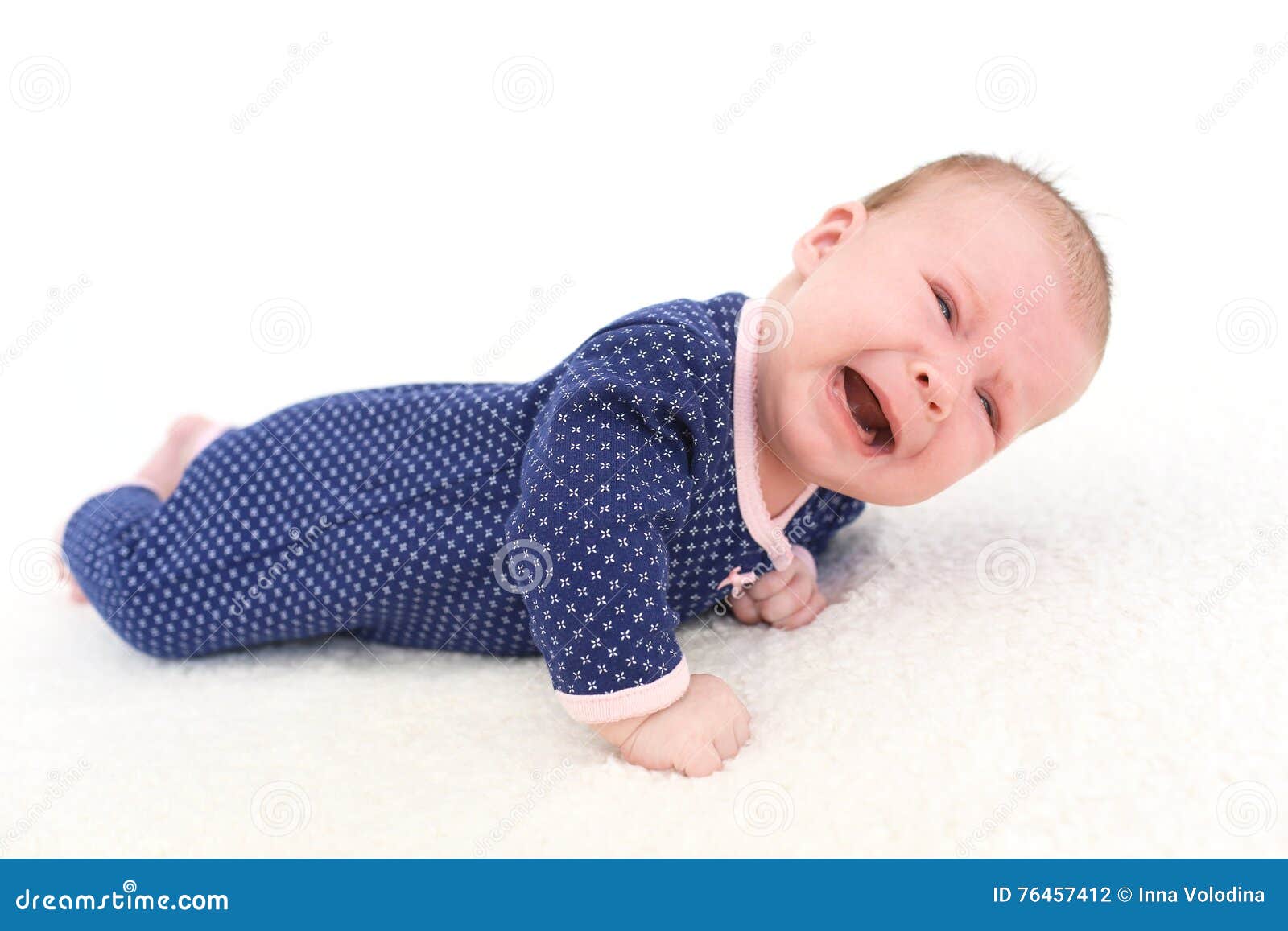 Cute Crying Little Baby Girl Celebrating First Birthday. Child Scared ...