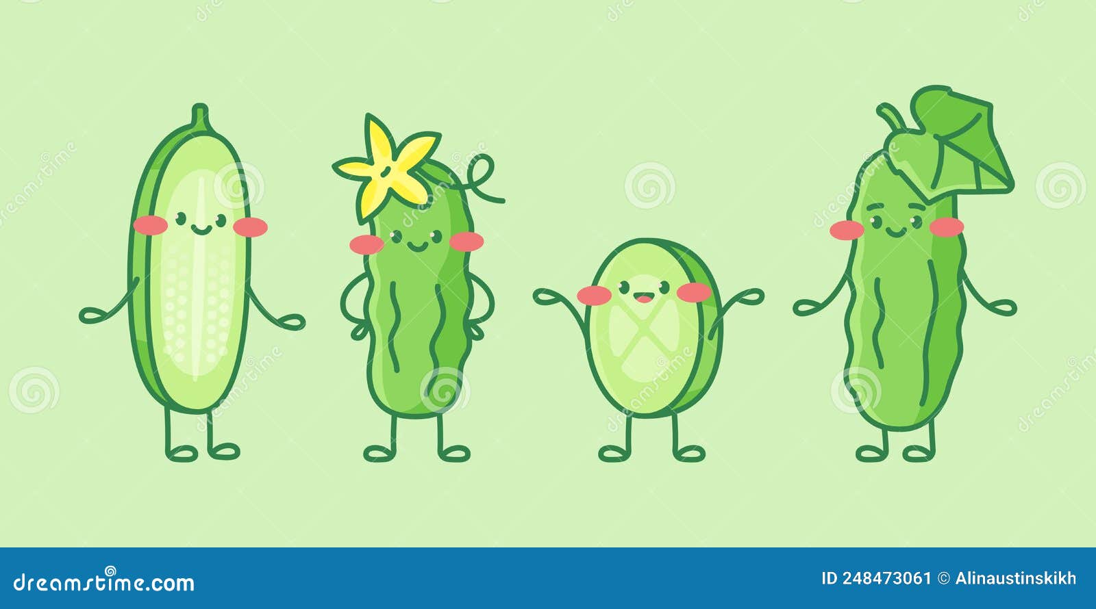 Cute Cucumber Characters. Cartoon Vector Isolated Illustration Stock ...