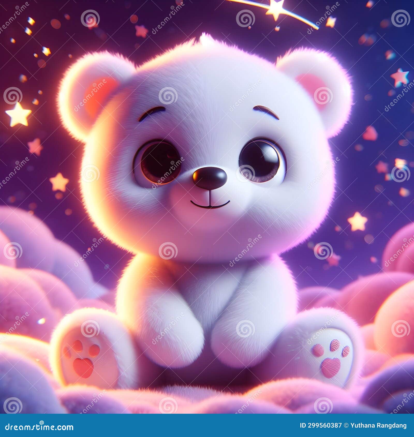 Cute Cuddly White Teddy Bear in 3D. Stock Illustration - Illustration ...