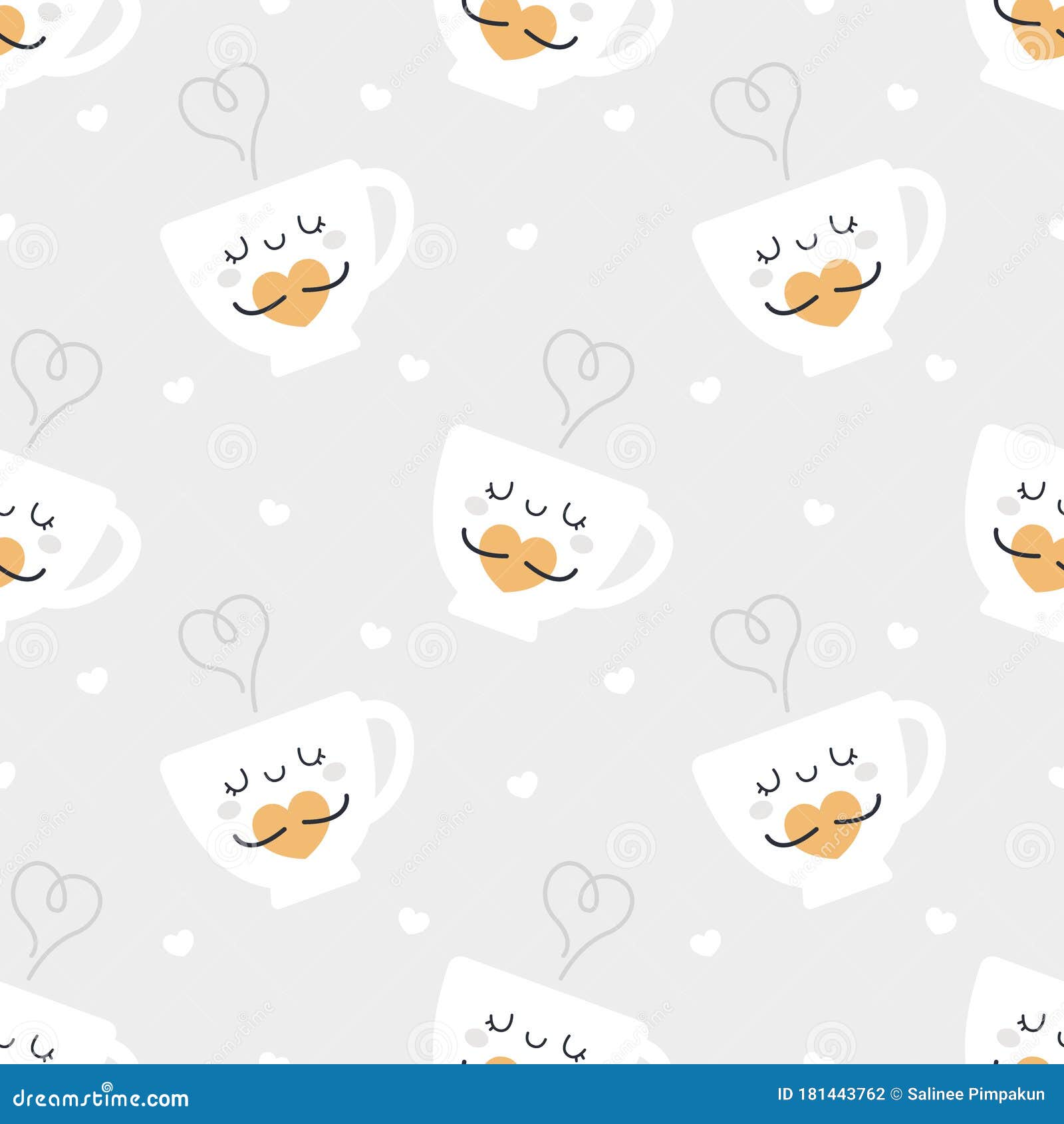 Cute Cup of Coffee Seamless Pattern Background Stock Vector ...