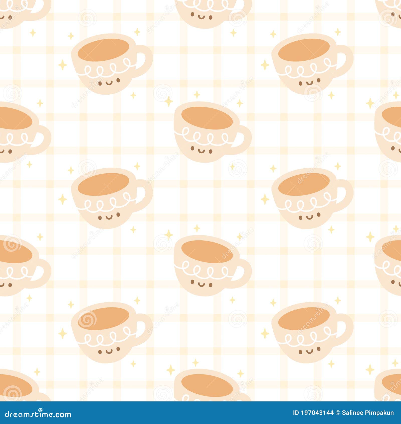 Cute Cup of Coffee Seamless Pattern Background Stock Illustration ...