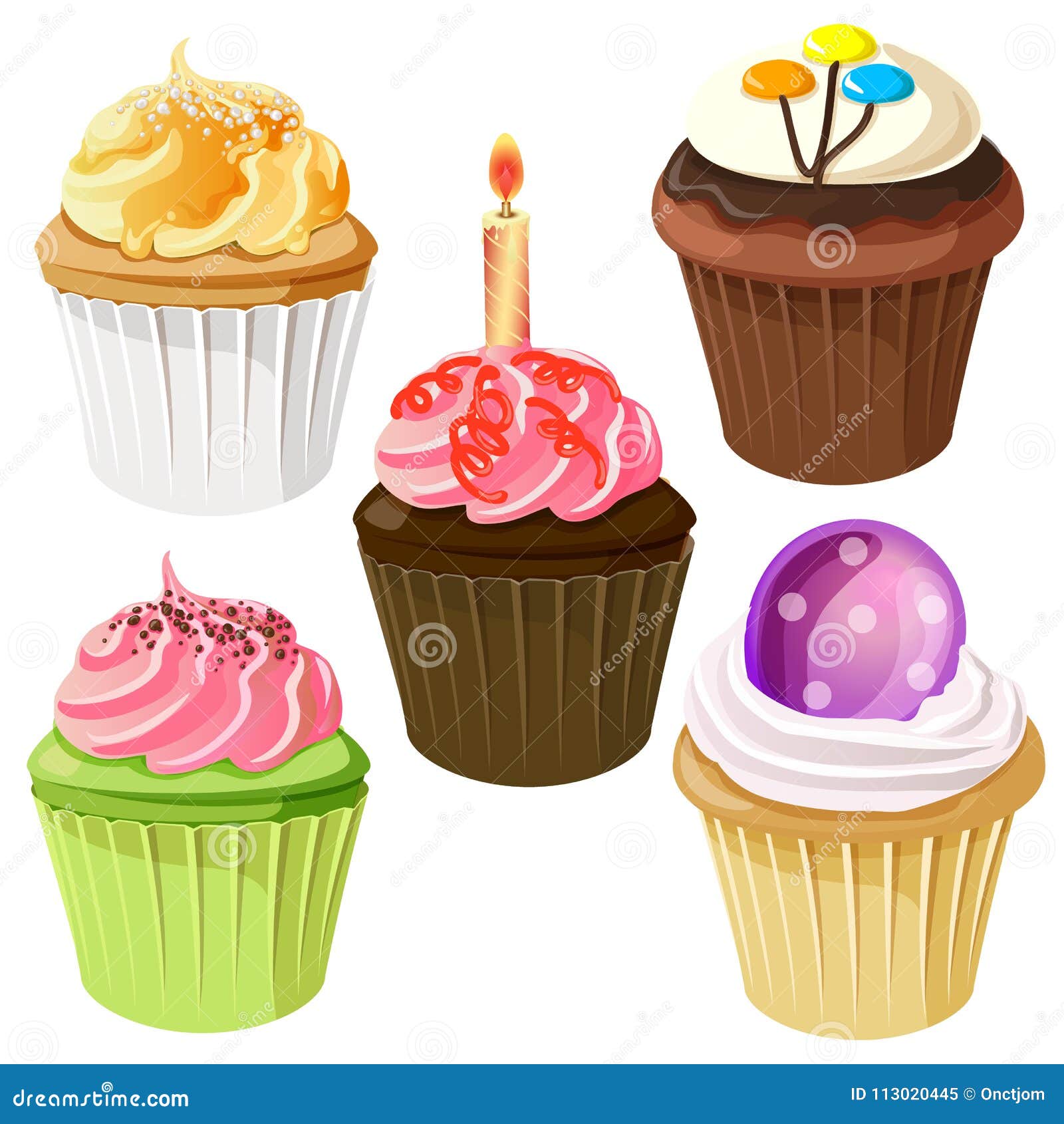 Cute Cupcake Birthday Icon Set Stock Vector - Illustration of icon ...