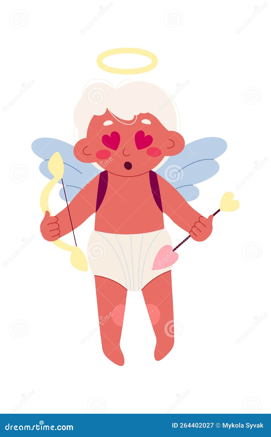 Funny Angel Sits On White Banner Vector Illustration | CartoonDealer ...