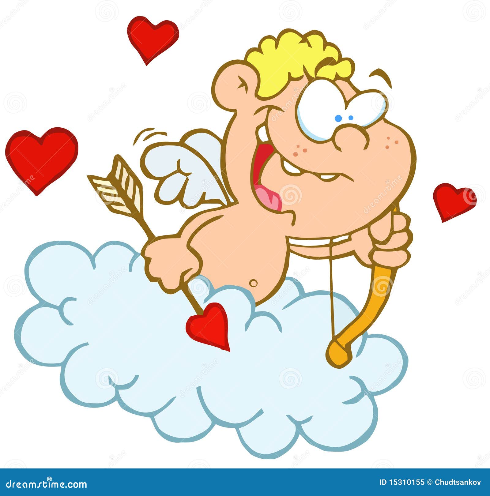 Cute Cupid with Bow and Arrow Flying in Cloud Stock Vector ...