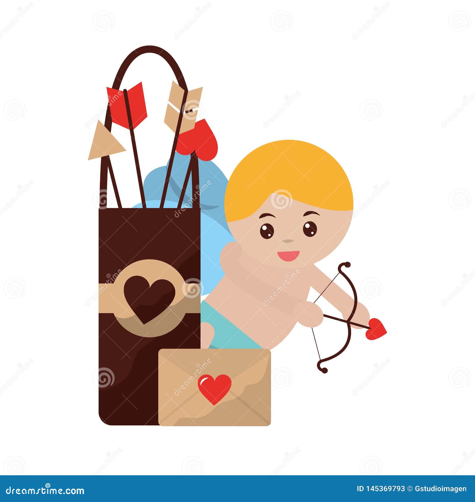 Cute Cupid with Bow Arrow Message Love Valentine Stock Vector ...