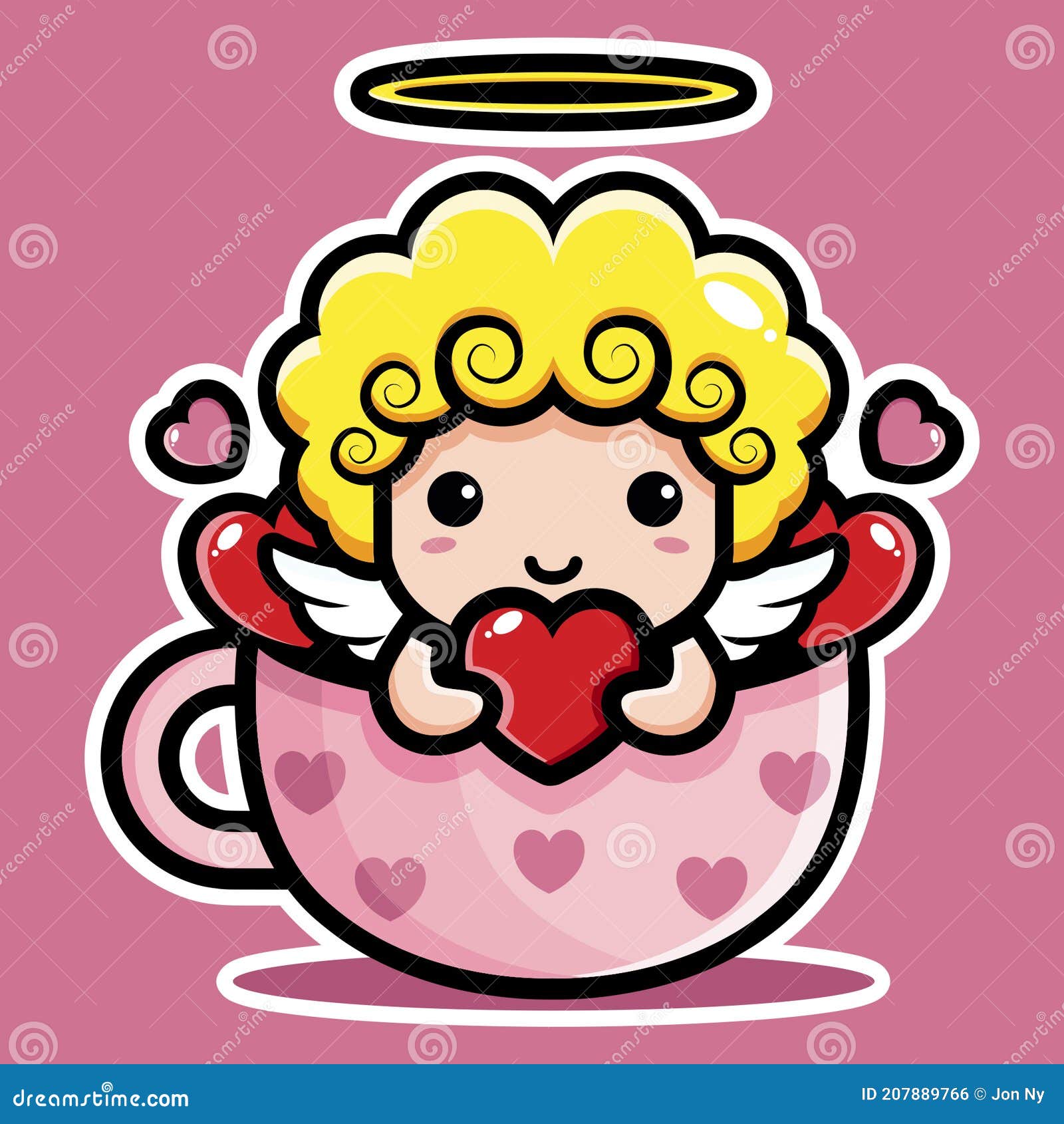 Cute Cupid Characters in Cups Filled with Love Stock Vector ...