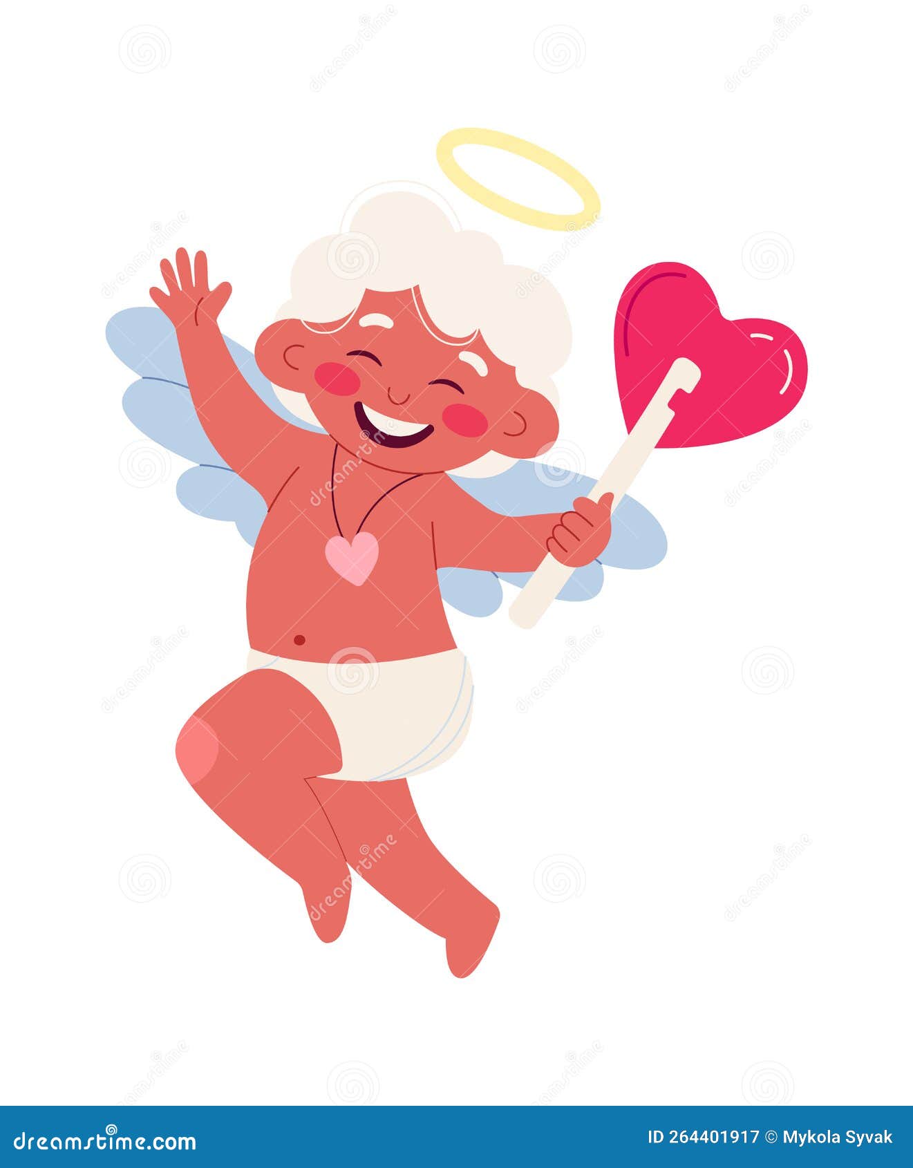 Cute Cupid Flat Icon Happy Angel with Balloon Stock Vector ...