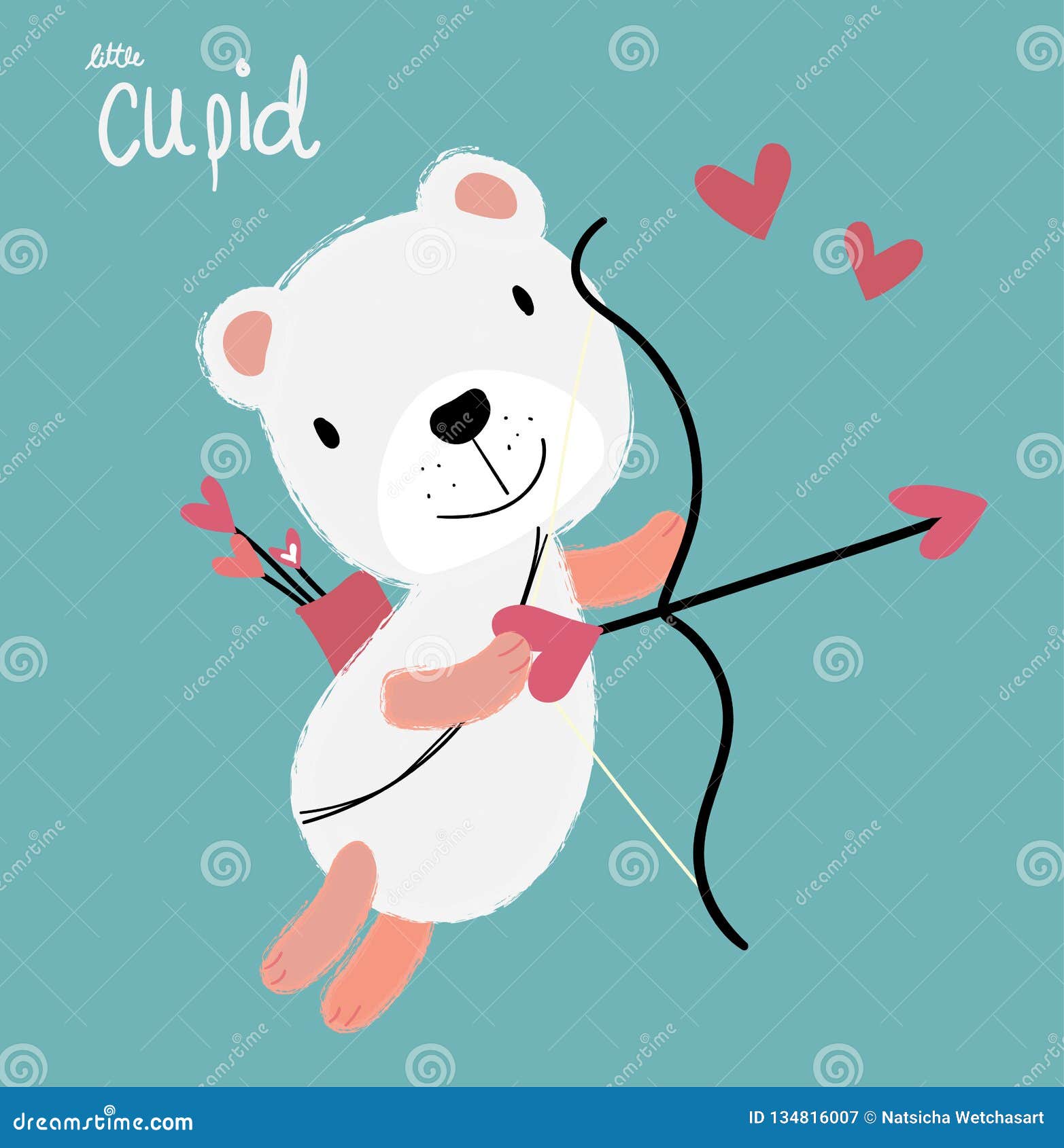 Cute Cupid White Fluffy Bear Flying with Heart Arrow, Love Card Stock ...