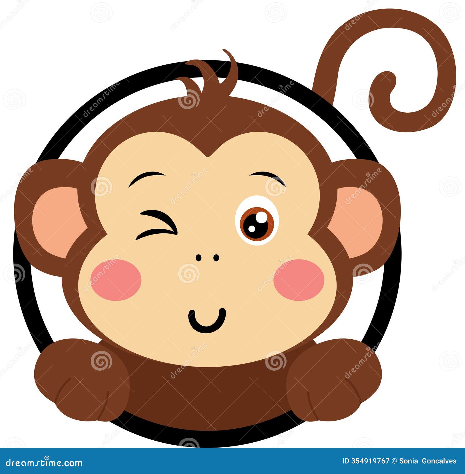 Cute Curious Monkey Peeking Out Stock Illustration - Illustration of ...
