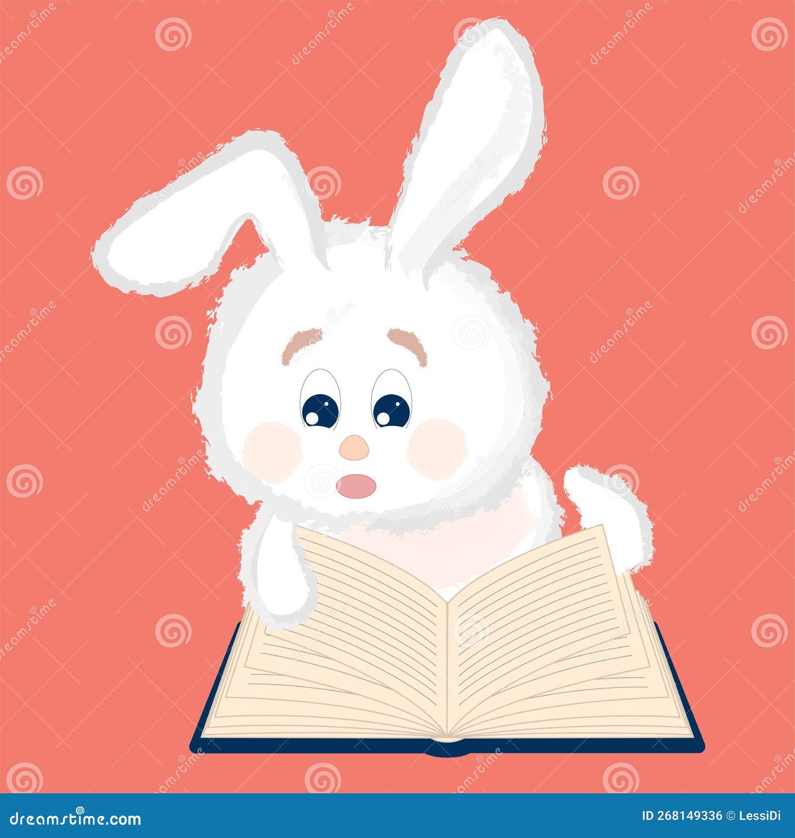 Cute Curious White Fluffy Rabbit is Reading an Interesting Book Stock ...