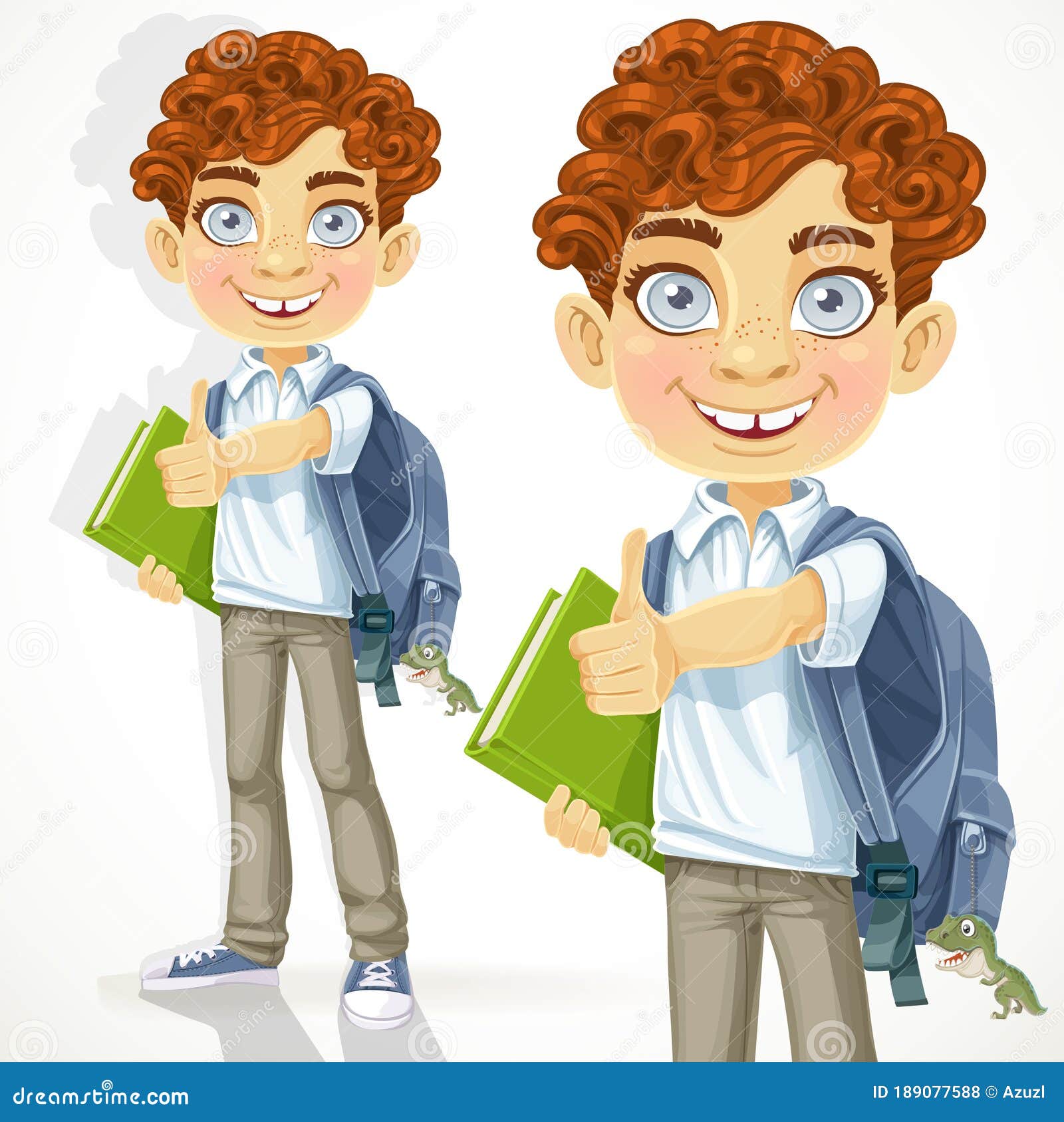 Cute Curly-haired Boy with Books Stock Vector - Illustration of ...