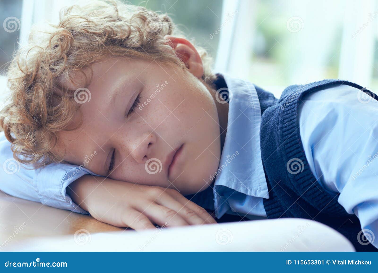 Cute Curly Tired and Exhausted Primary School Student Falling Asleep ... Cute Curly Tired and Exhausted Primary School Student Falling Asleep ...