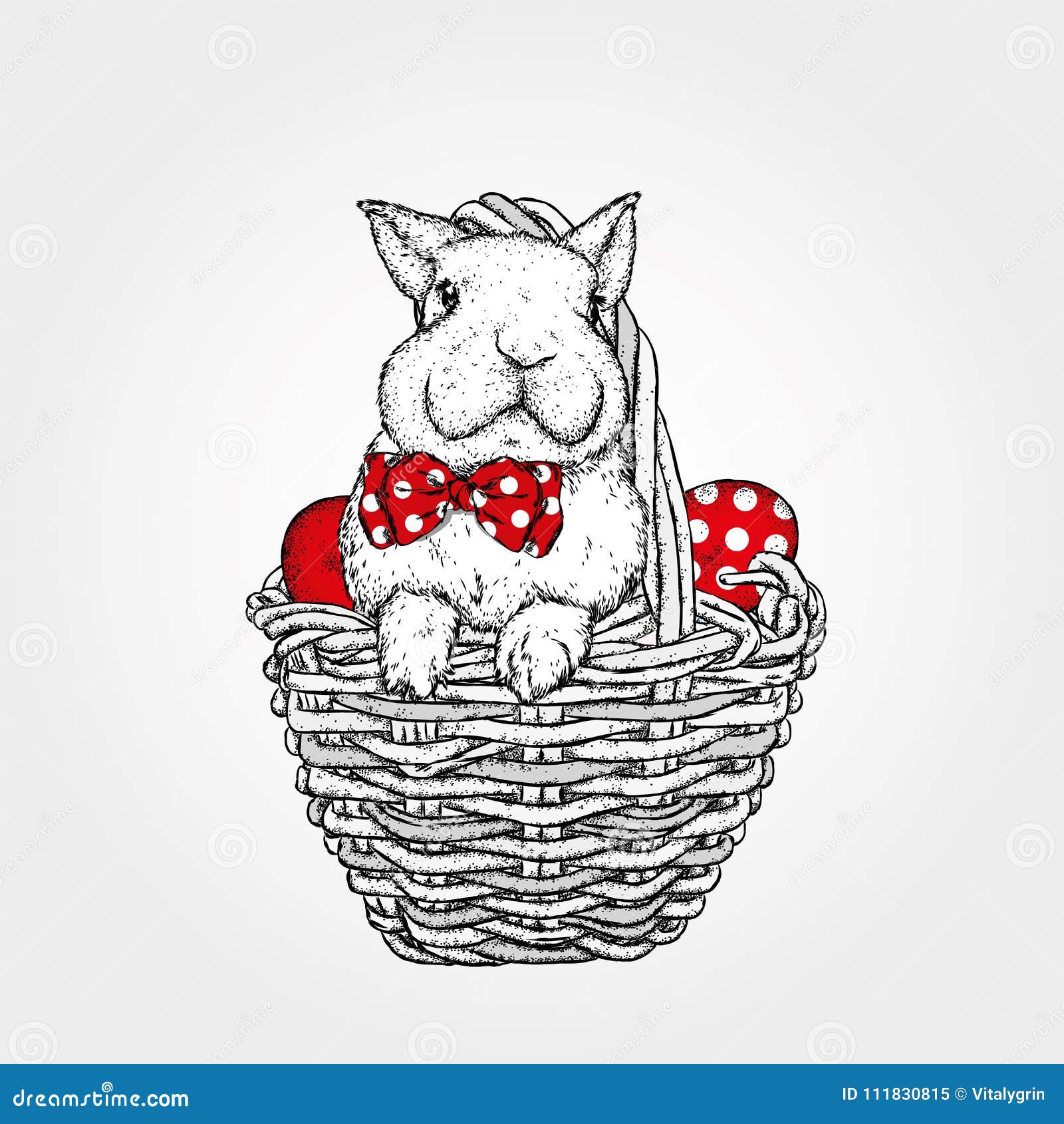 Cute Cute Bunny in a Basket with Easter Eggs. Vector Illustration Stock ...