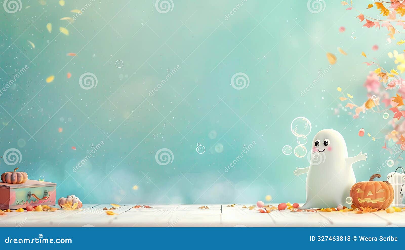 A Cute 3D Cartoon Ghost Blowing Bubbles, Halloween Stock Illustration ...