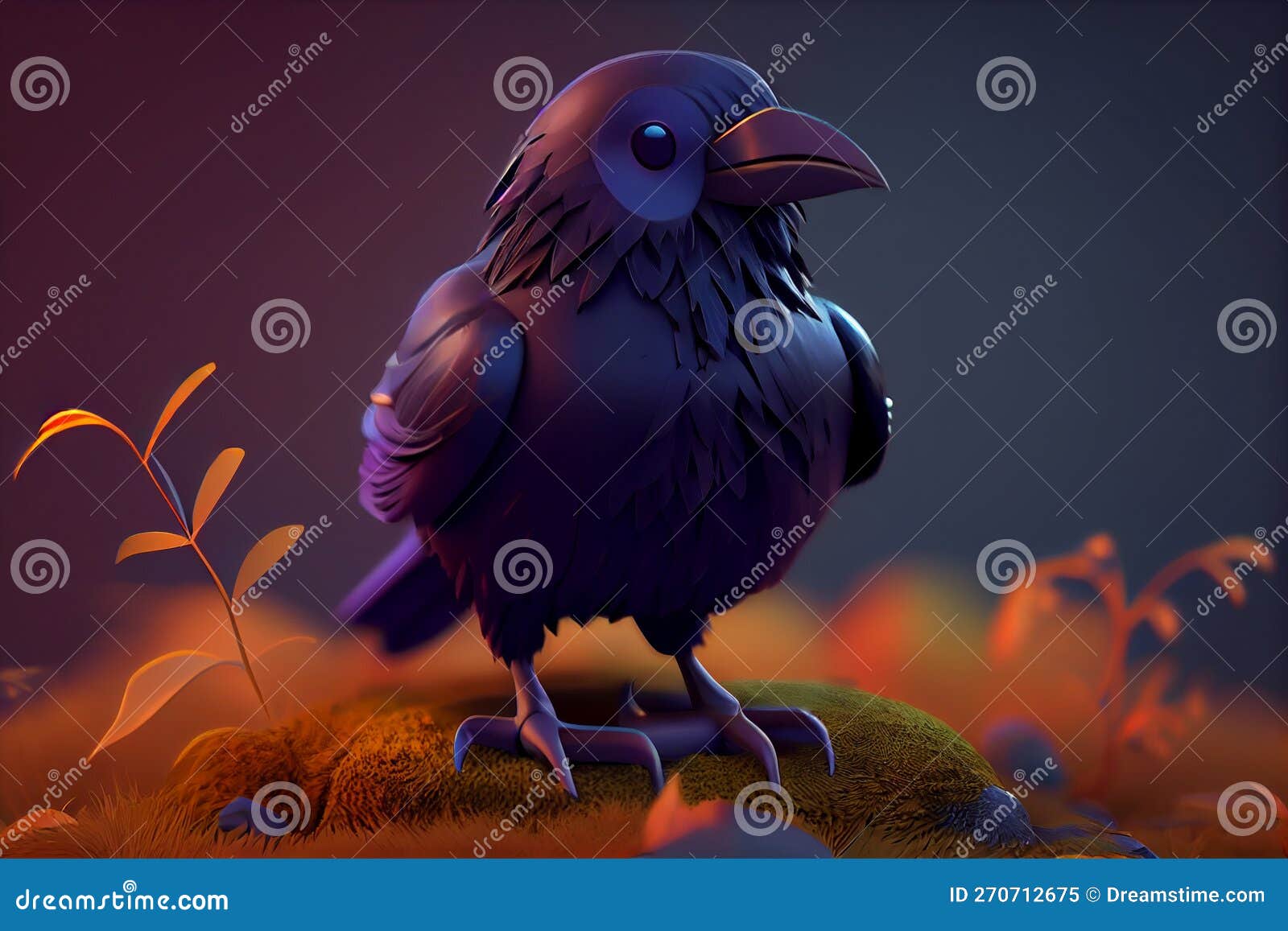 Cute 3D Cartoon Raven Character.generative Ai Stock Illustration ...