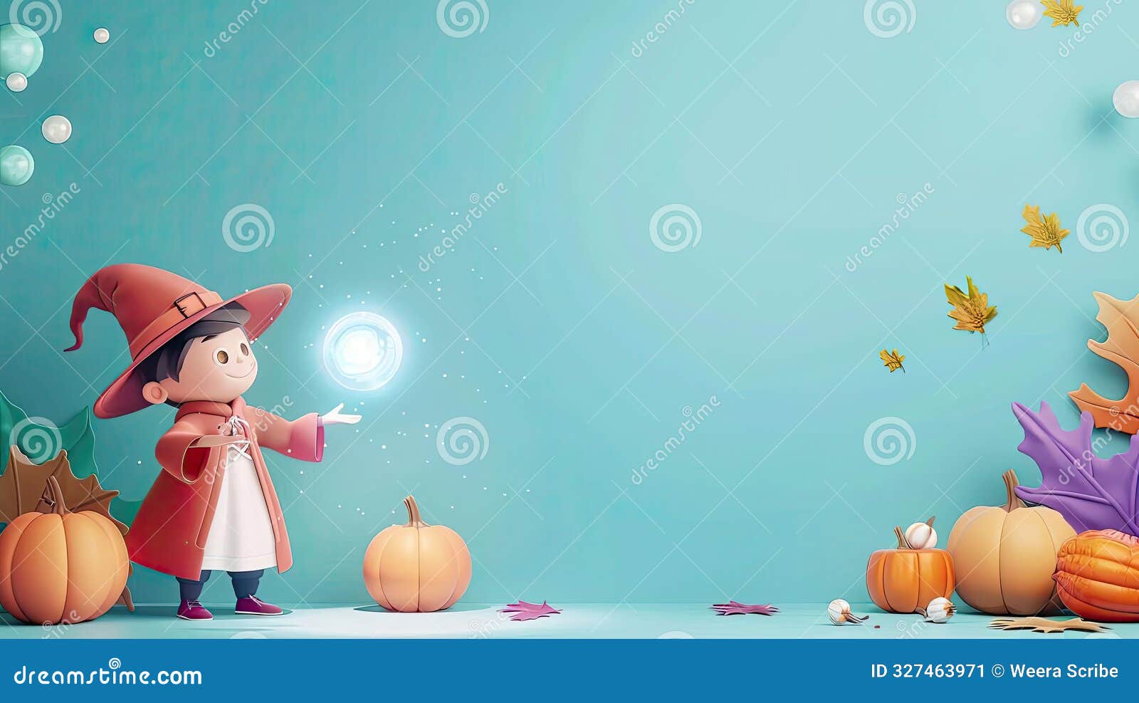 A Cute 3D Cartoon Wizard Casting a Spell, Halloween Stock Illustration ...
