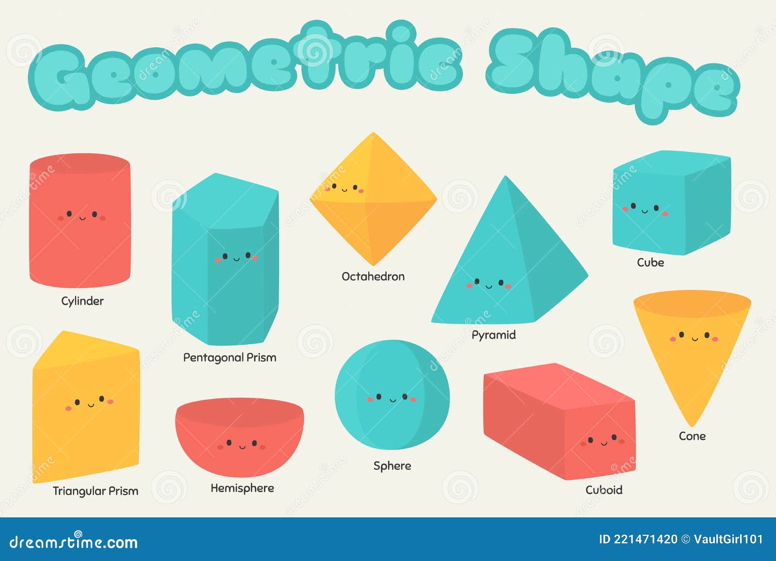 Cute 3D Geometric Shape Vector Set Stock Vector - Illustration of ...