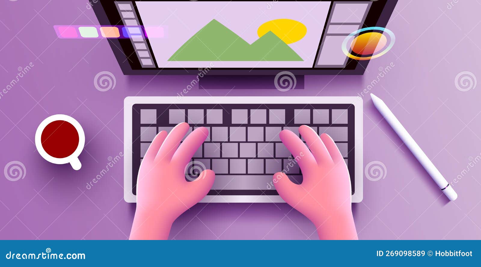 Cute 3d Human Hands Work on a Computer Keyboard. Designer and Digital ...