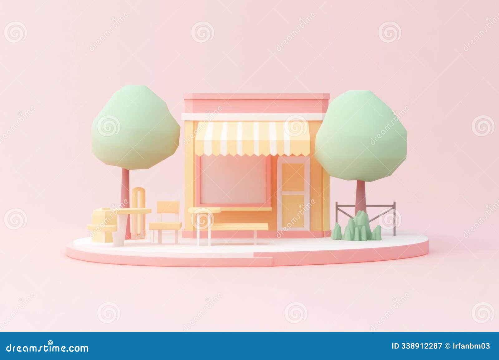 Cute 3D Minimalist Pastel Shop Illustration Stock Illustration ...