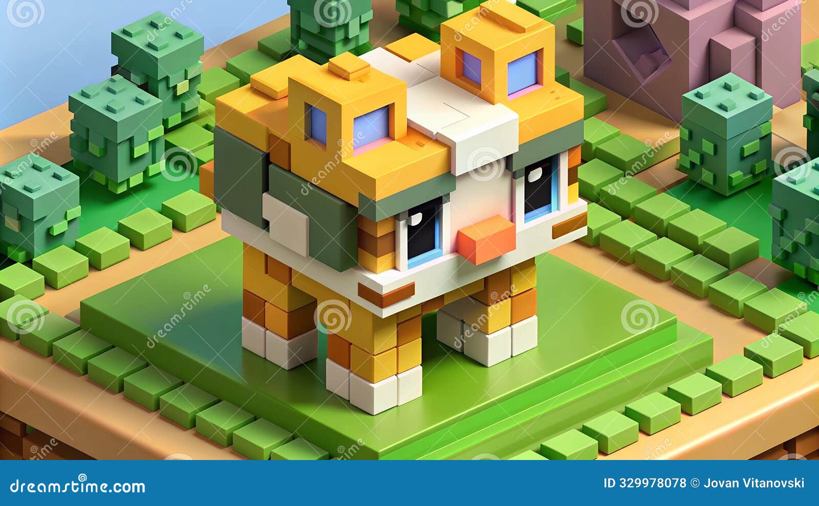 Cute Blocky Lion Toy In Colorful Pixelated Landscape Stock Photography ...