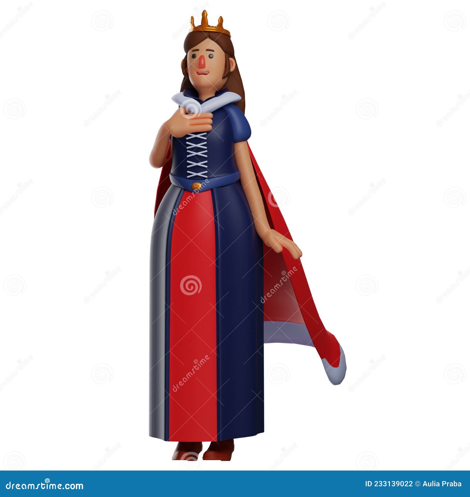 A Cute 3D Queen Cartoon Design with a Humble Expression Stock ...