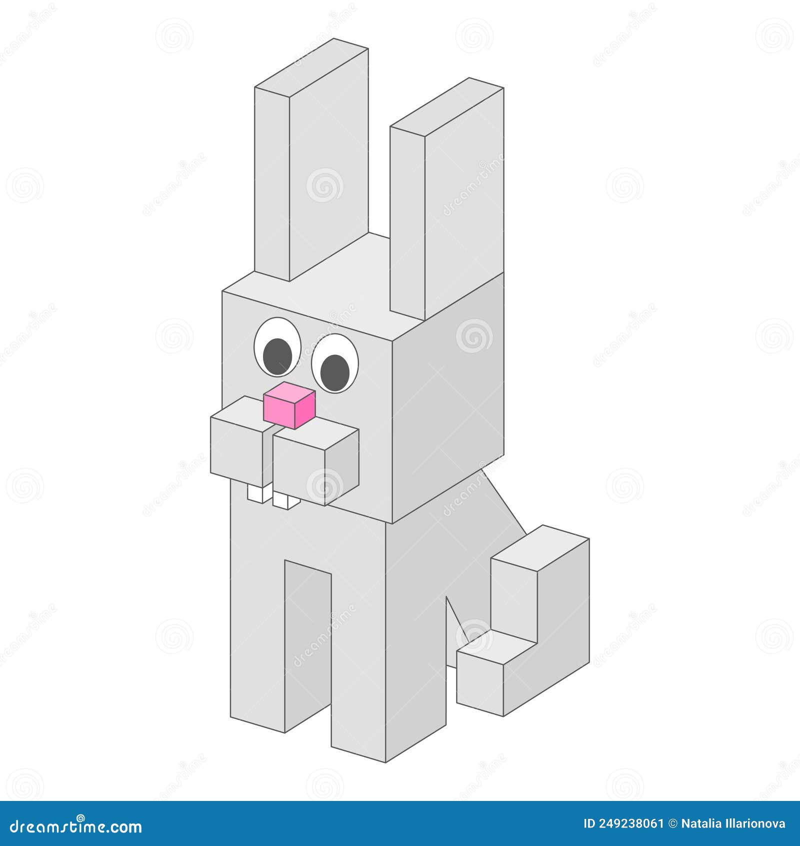 Cute 3D Rabbit Character in Pixel Style on a White Background Stock ...