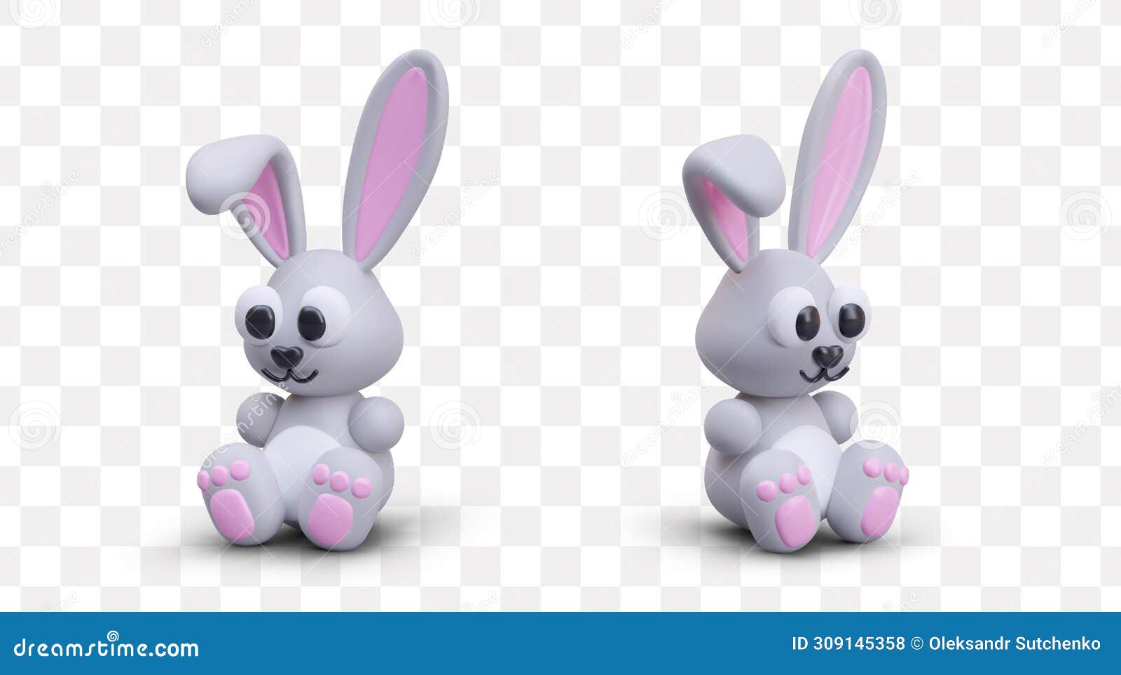 Cute 3D Rabbit, View from Different Angles. Easter Positive Character ...