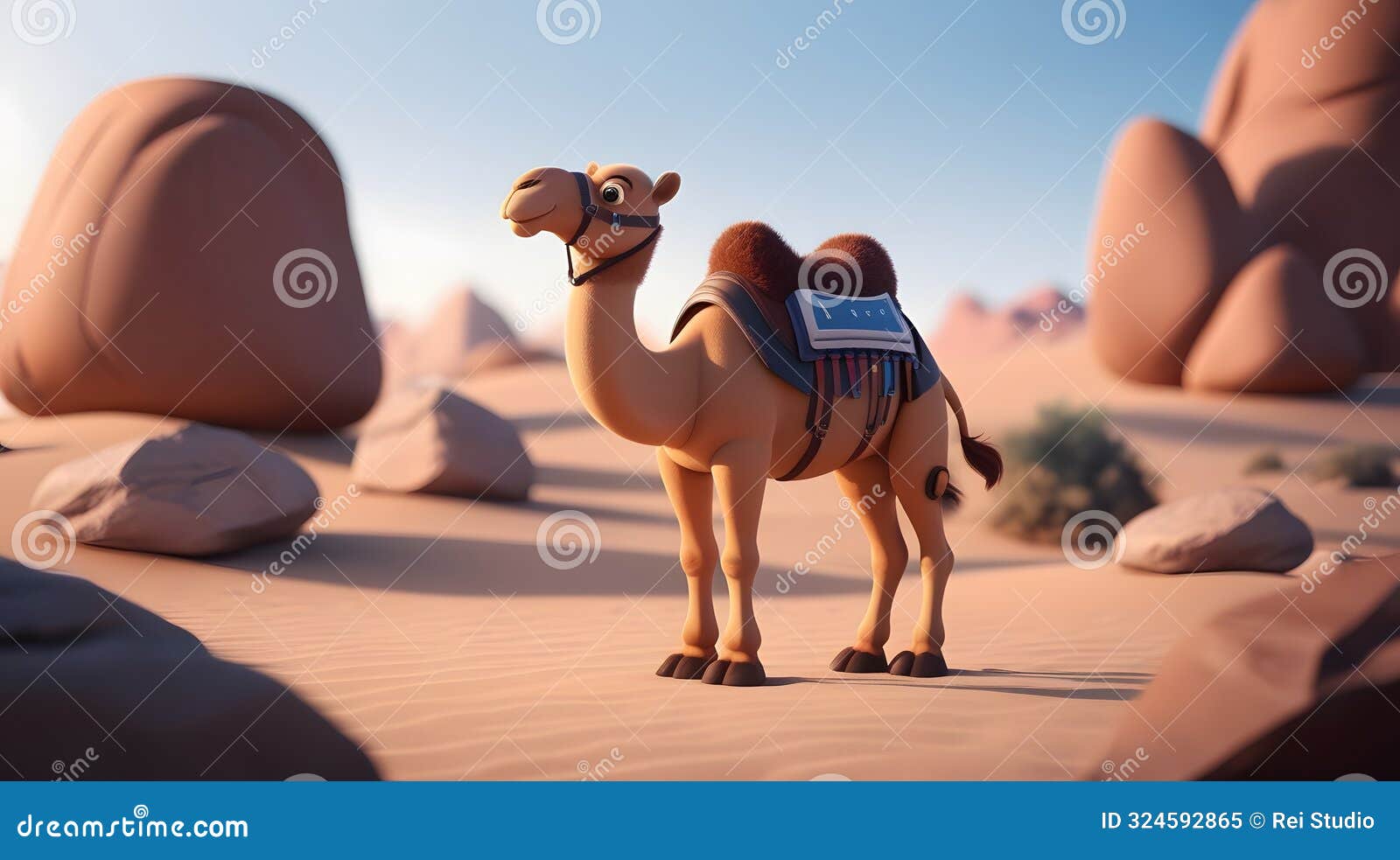 Cute 3D Render of a Cartoon Camel in the Desert Stock Illustration ...