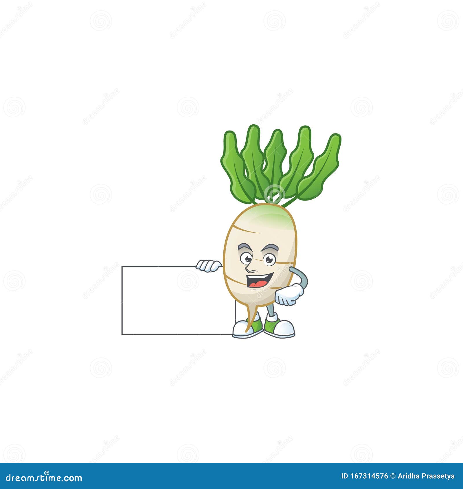 Cute Daikon Cartoon Character with a Board Stock Vector - Illustration ...