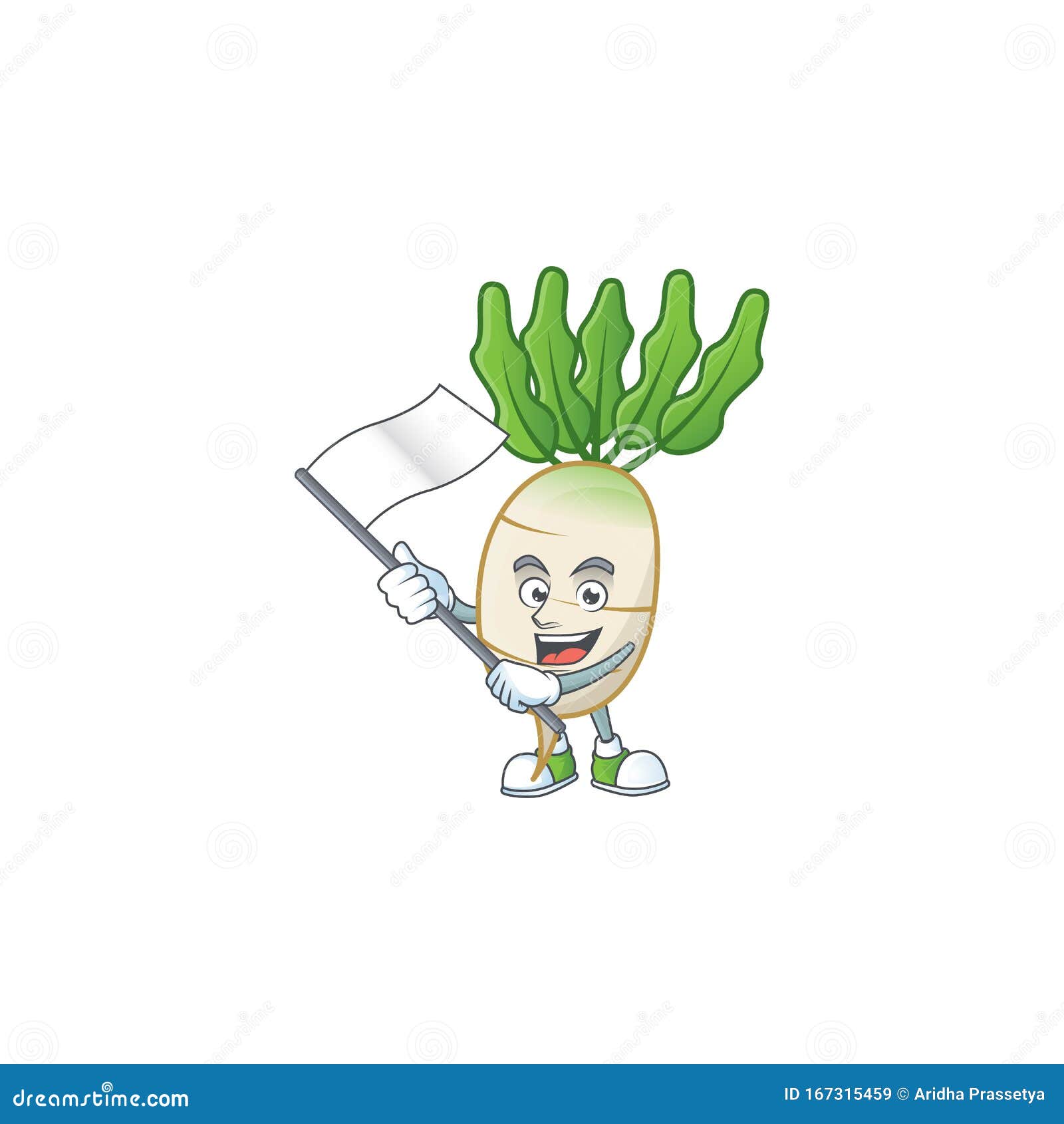 Cute Daikon Cartoon Character Design Holding a Flag Stock Vector ...