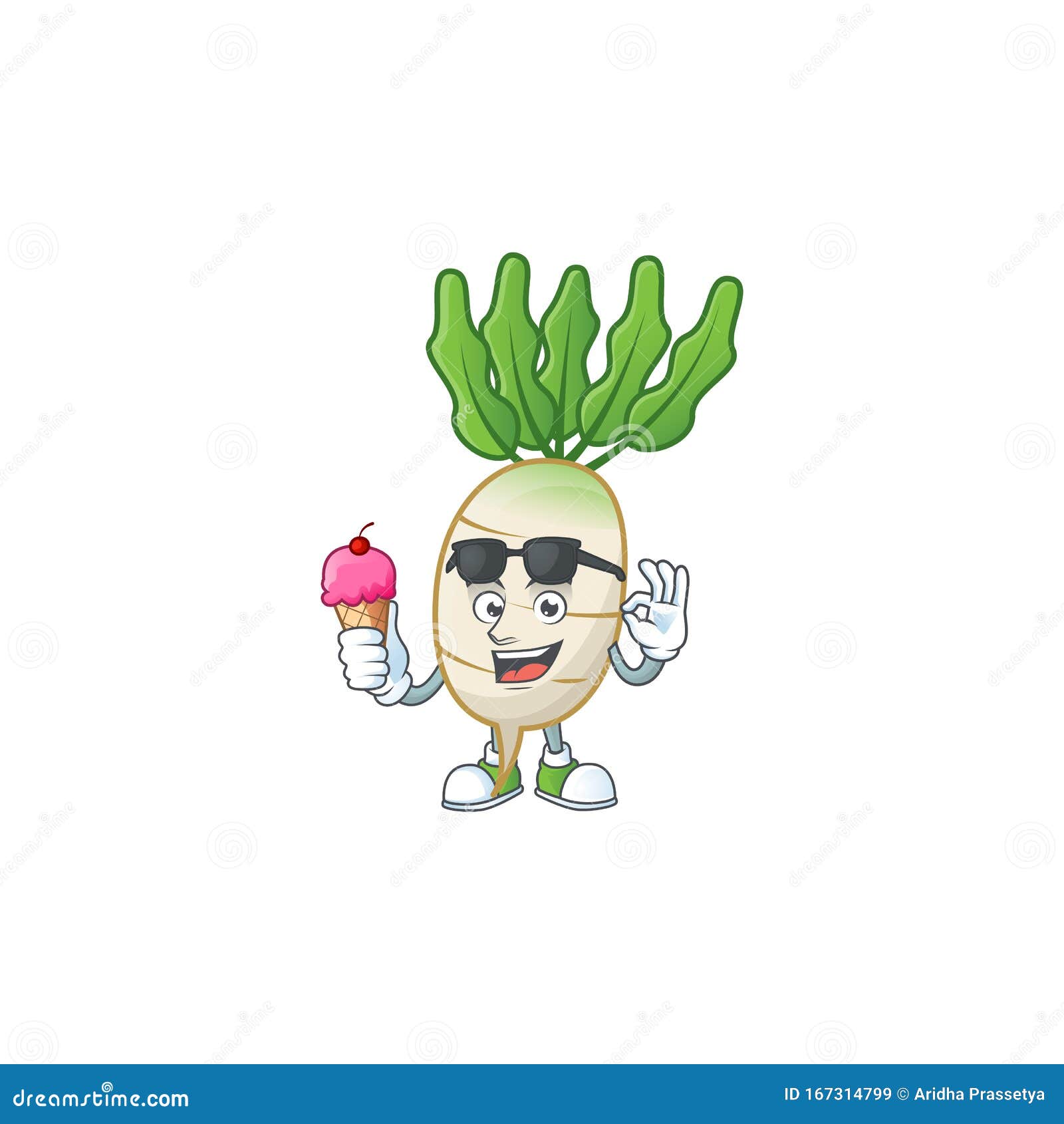 Cute Daikon Cartoon Character with Ice Cream Stock Vector ...