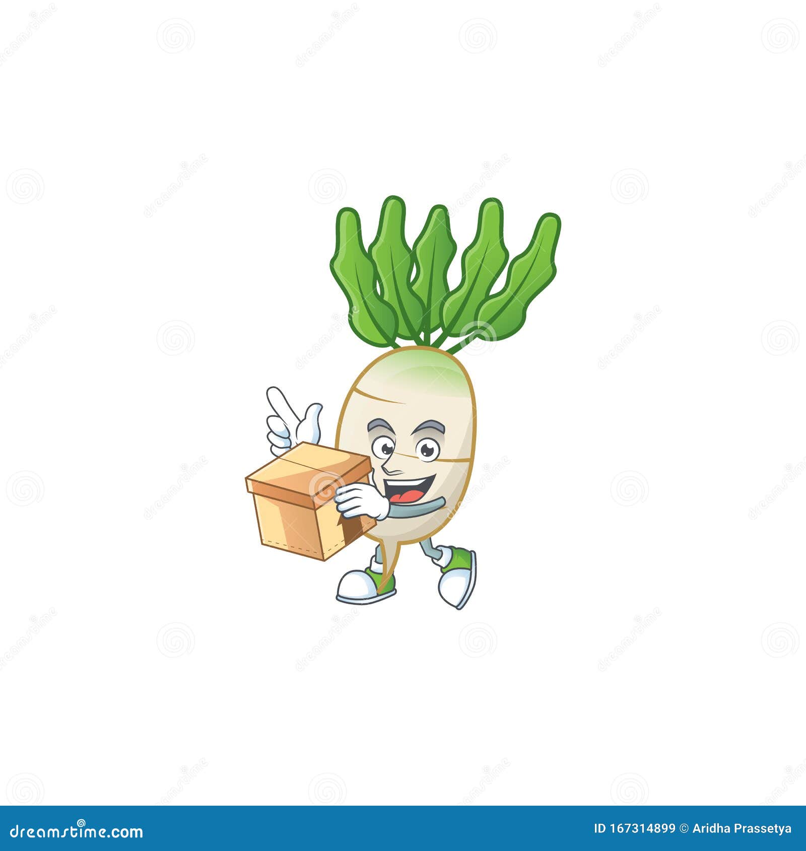 Cute Daikon Cartoon Character Style Holding a Box Stock Vector ...