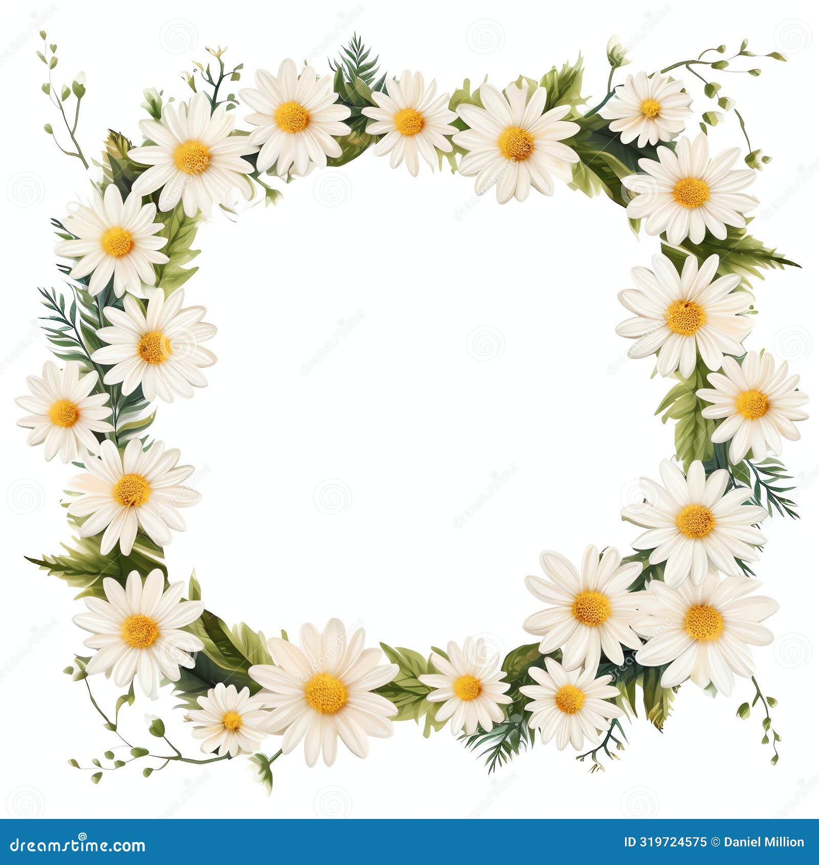 Cute Dainty Daisy Border Floral Frame Watercolor Stock Illustration ...